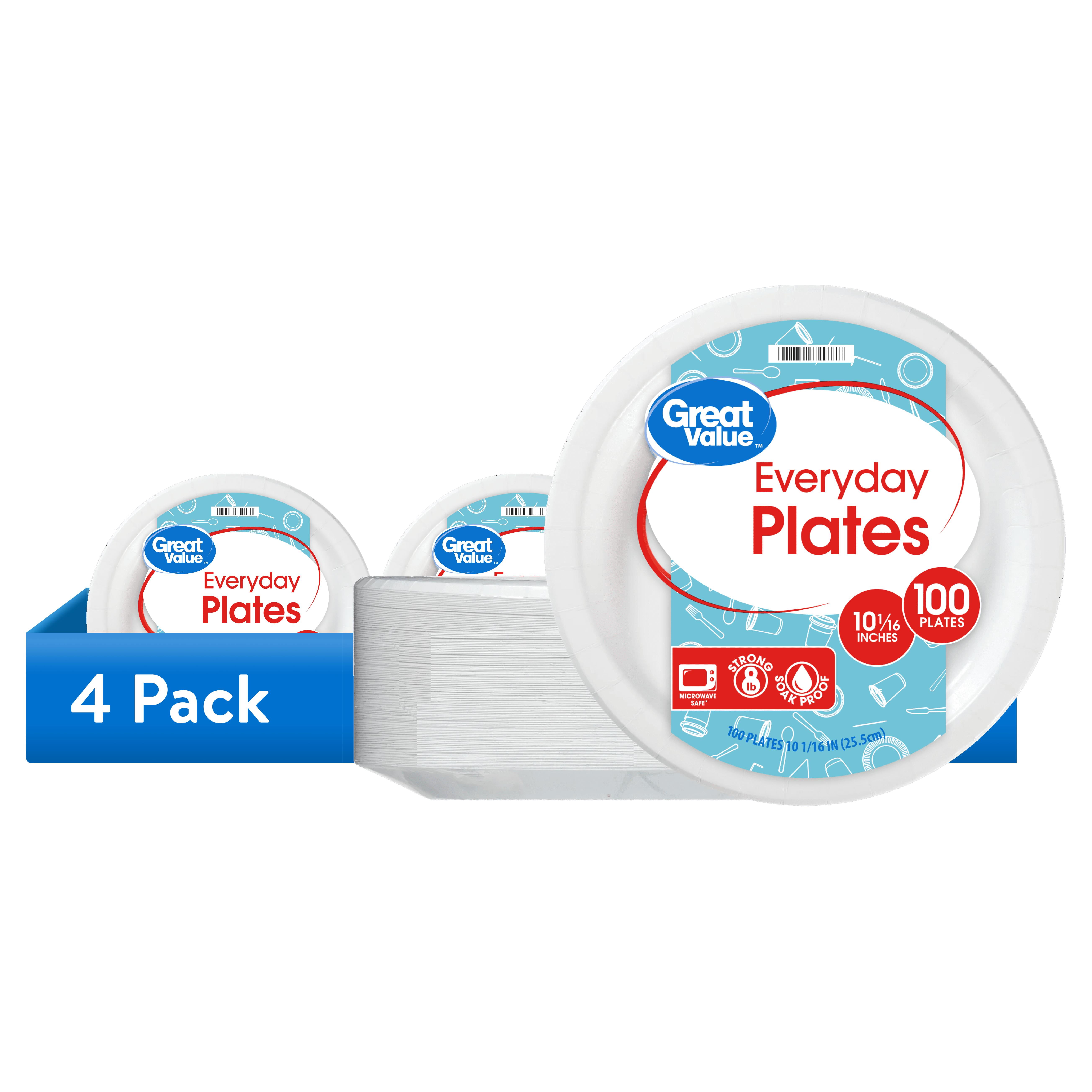 (4 pack) Great Value Everyday Disposable Paper Plates, 10", White, 100 ...