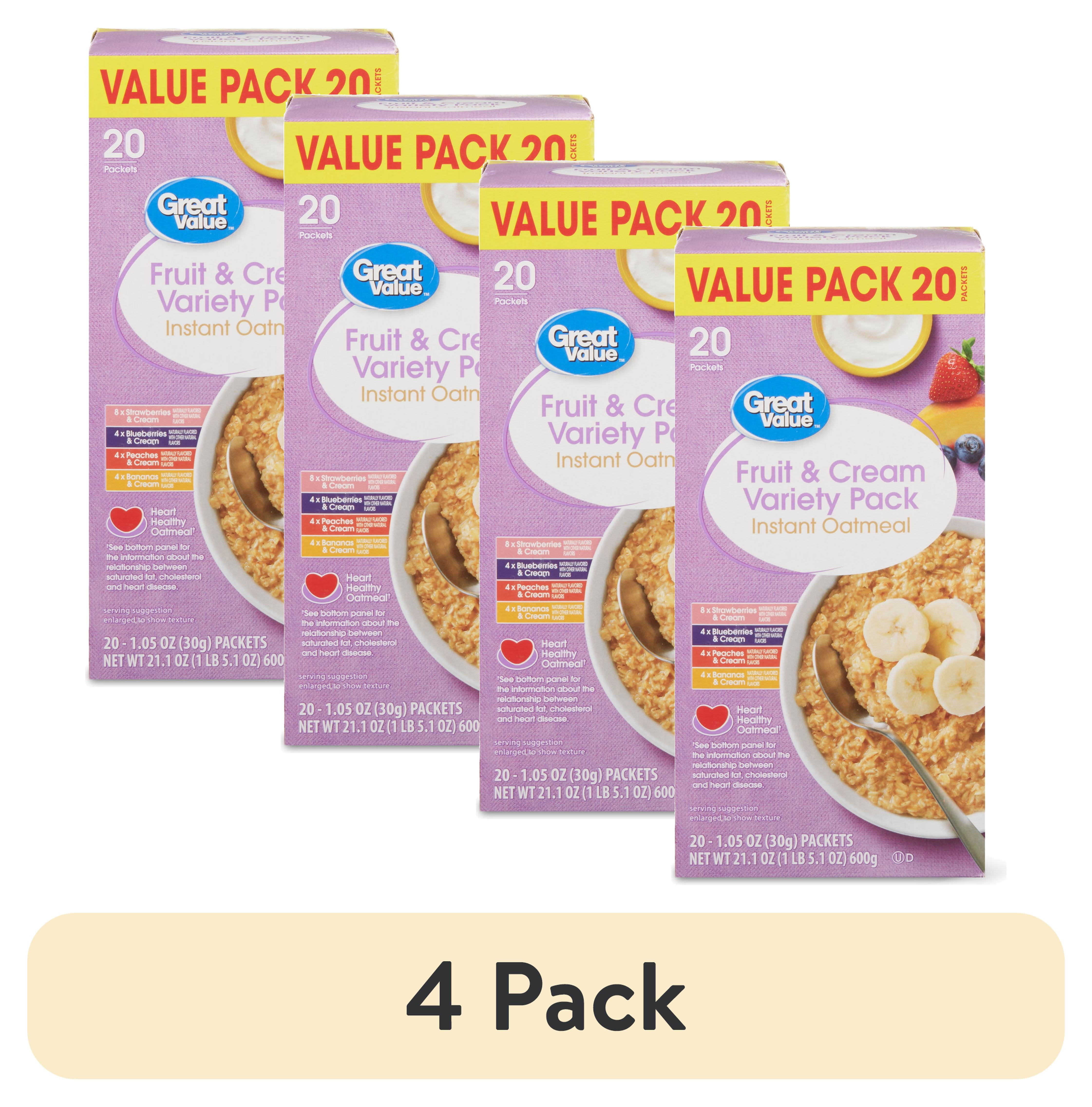 (4 pack) Great Value Fruit & Cream Variety Instant Oatmeal Value Pack ...