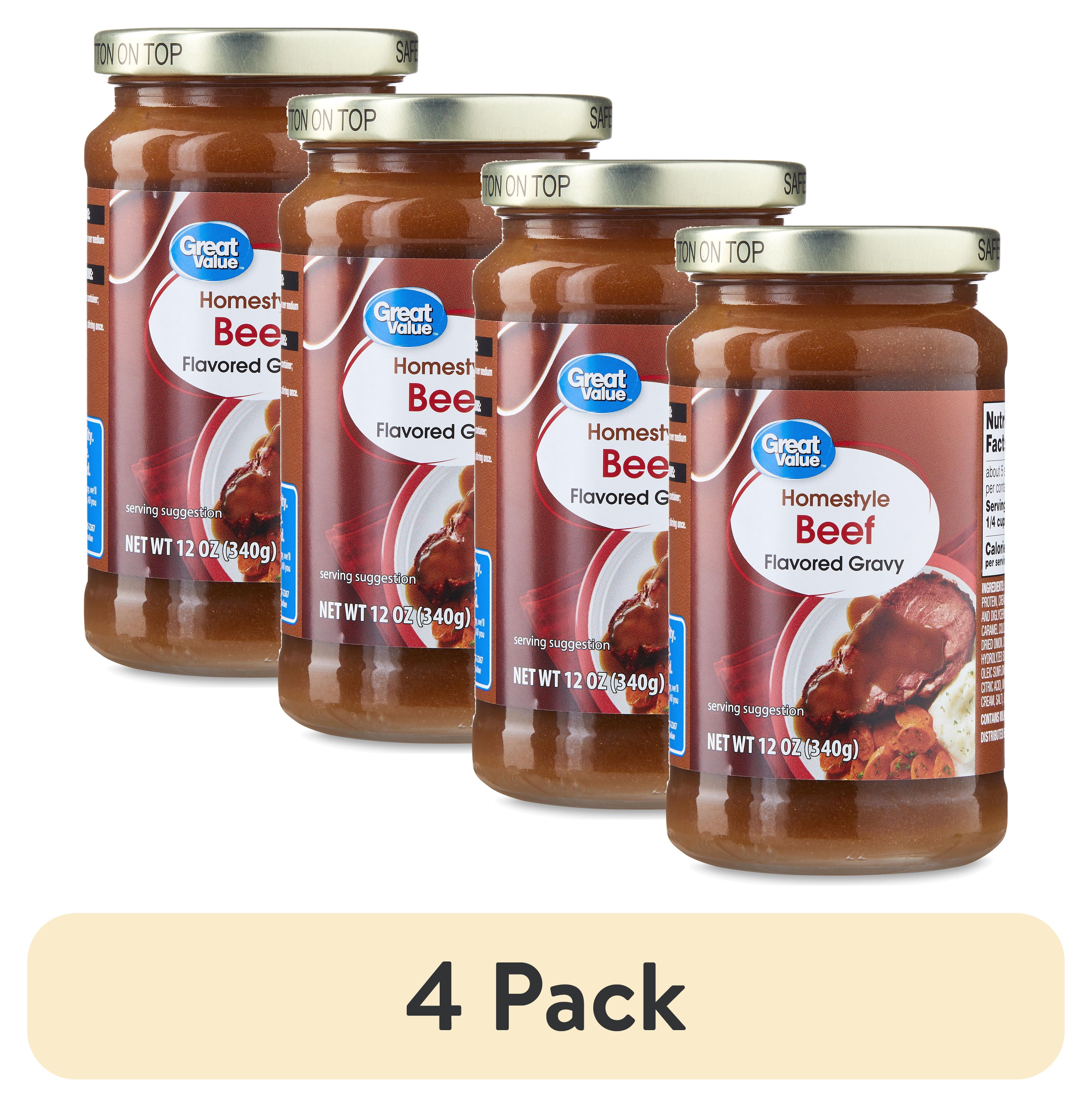 (4 pack) Great Value Homestyle Beef Flavored Gravy, 12 oz Glass Jar ...