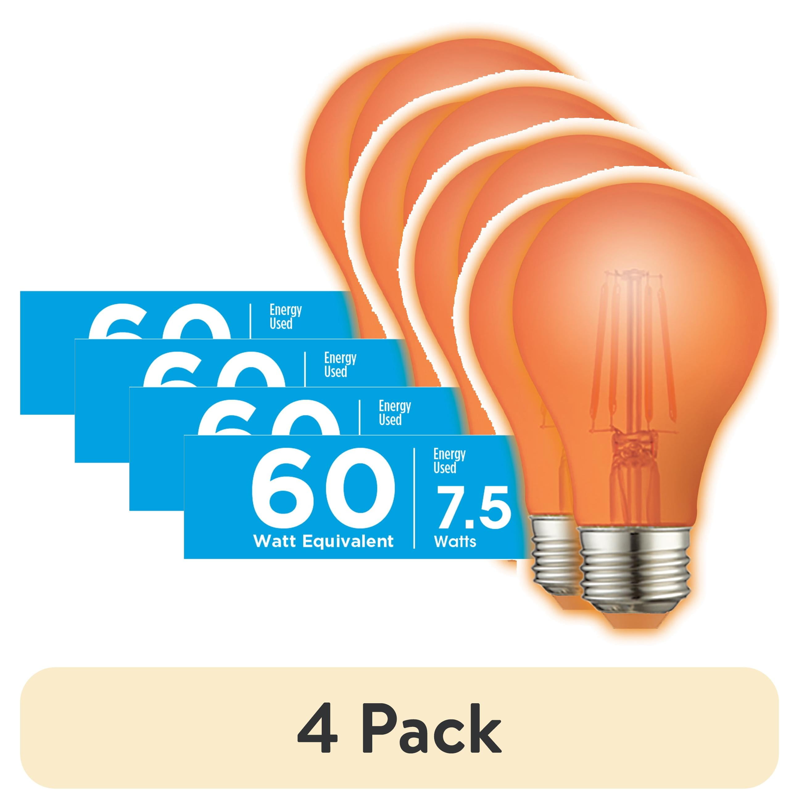 (4 pack) Great Value LED, 7.5Watts (60W Equivalent) A19 Lamp E26 Medium ...