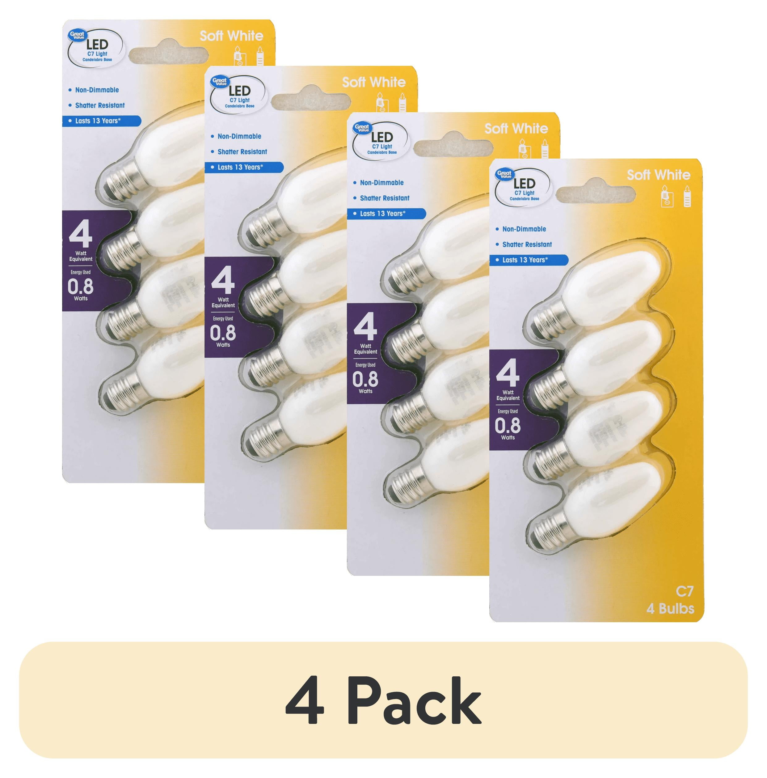 (4 pack) Great Value LED C7 Deco Light Bulbs, 0.8W (4W Equivalent) Soft ...
