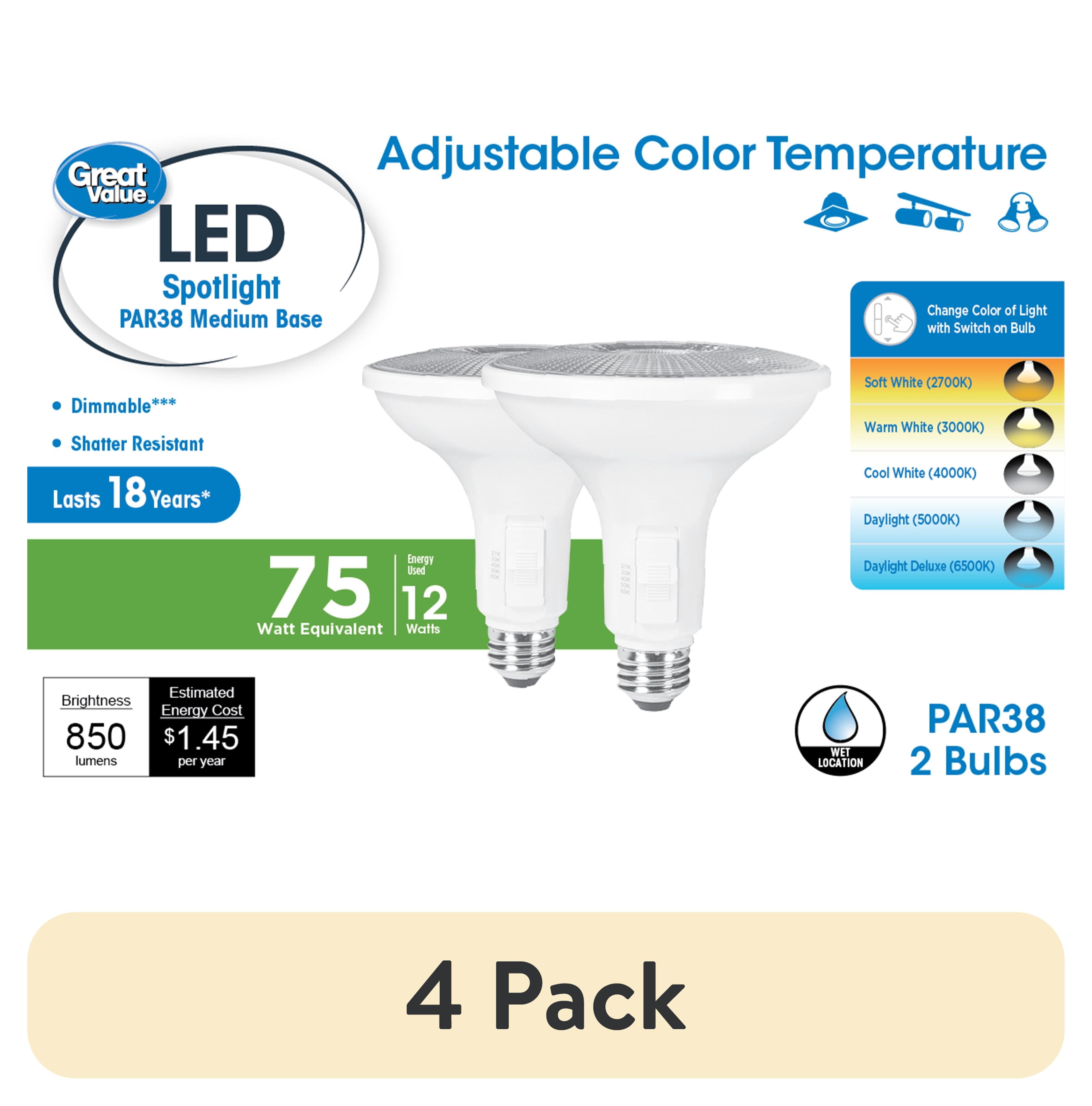 (4 pack) Great Value LED Light Bulb, 11 Watts (75W Equivalent) PAR38 ...