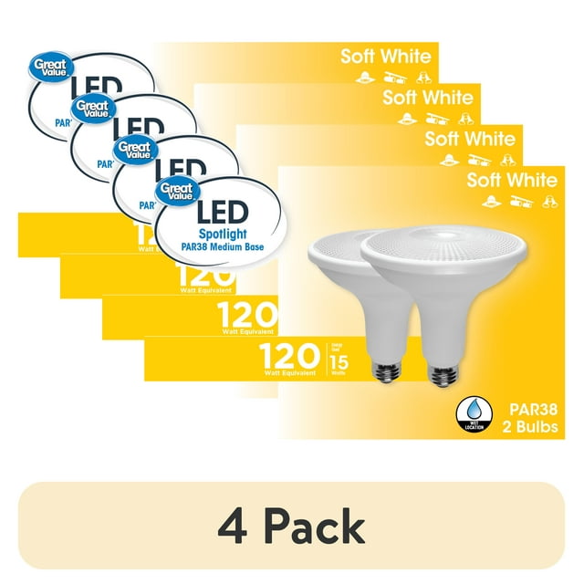 (4 pack) Great Value LED Light Bulb, 15 Watts (120W Equivalent) PAR38 ...