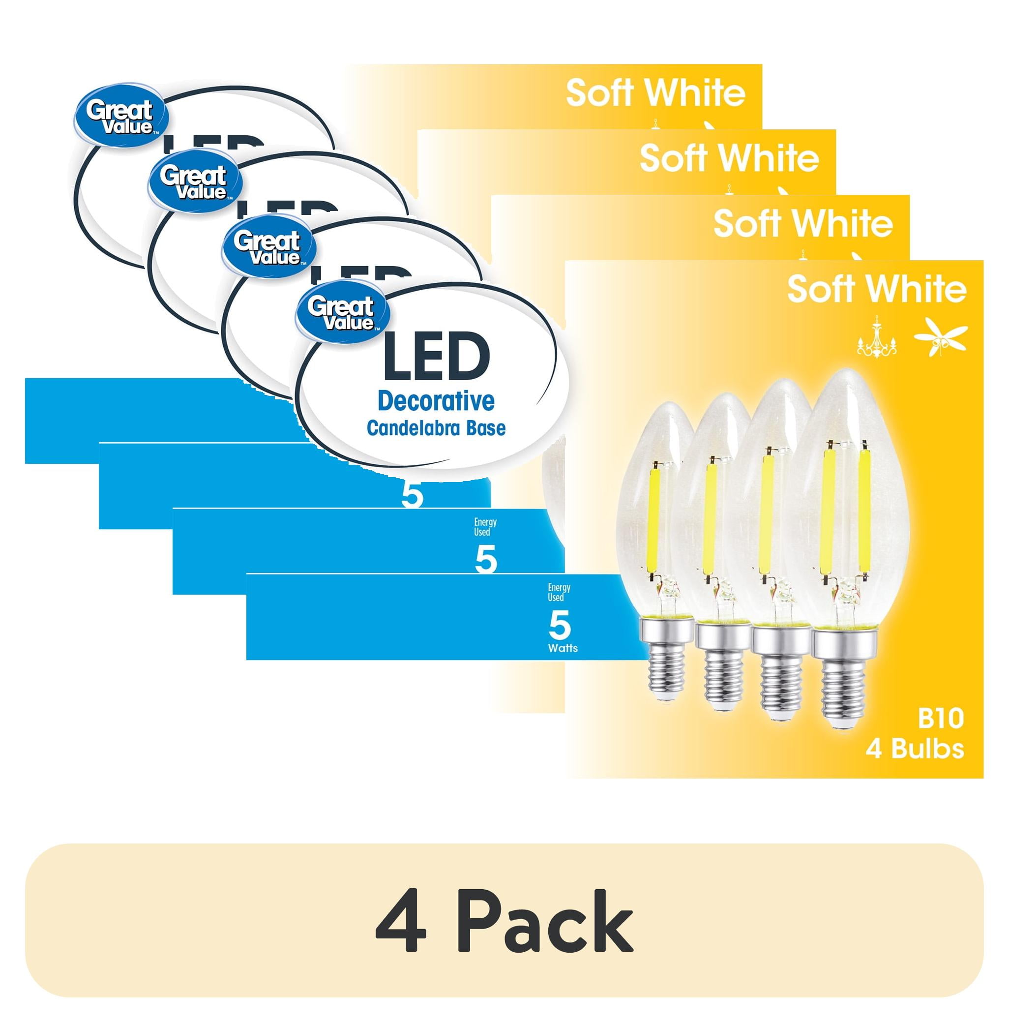 (4 pack) Great Value LED Light Bulb, 4W (60W Equivalent) B10 Deco Lamp ...
