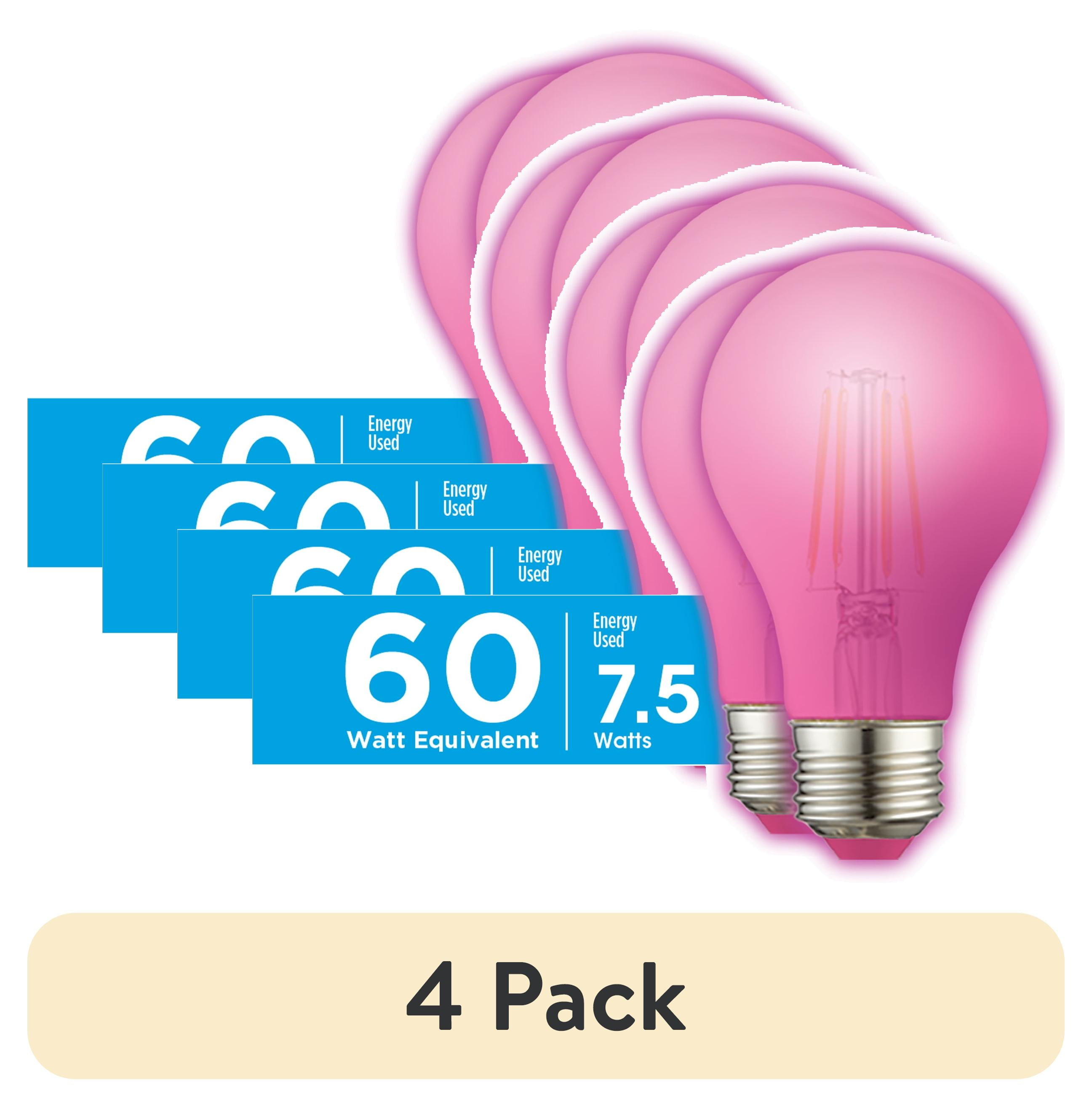 (4 pack) Great Value A19 LED 7.5W (60W Equivalent) E26 Medium Base Pink ...