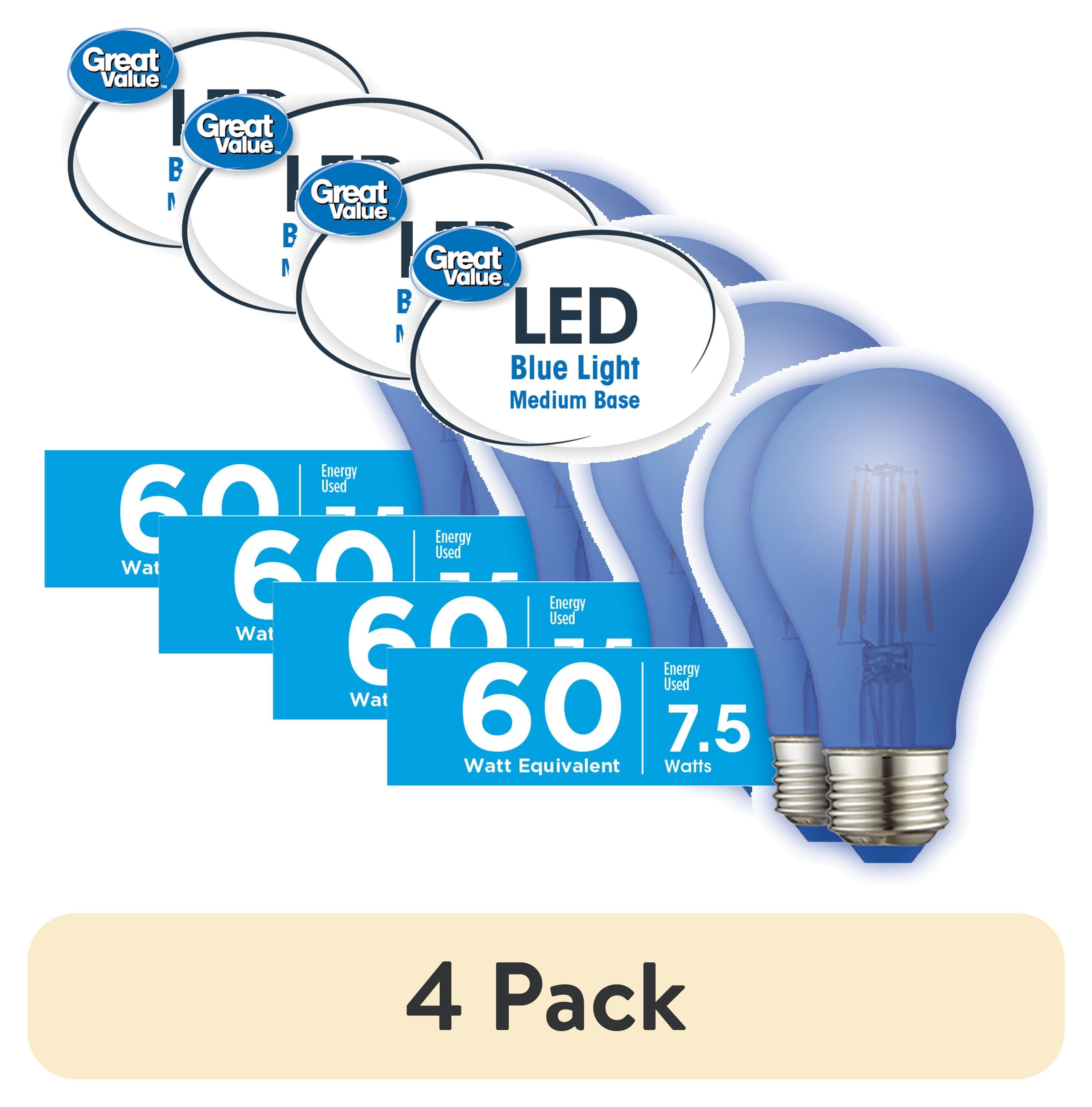 (4 pack) Great Value LED Light Bulb, 7.5 Watts (60W Equivalent) A19 ...