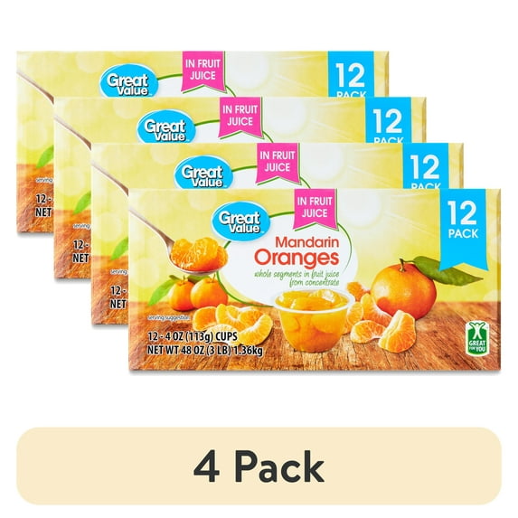 (4 pack) Great Value Mandarin Oranges, 4 oz, 12 Ct - Walmart.com