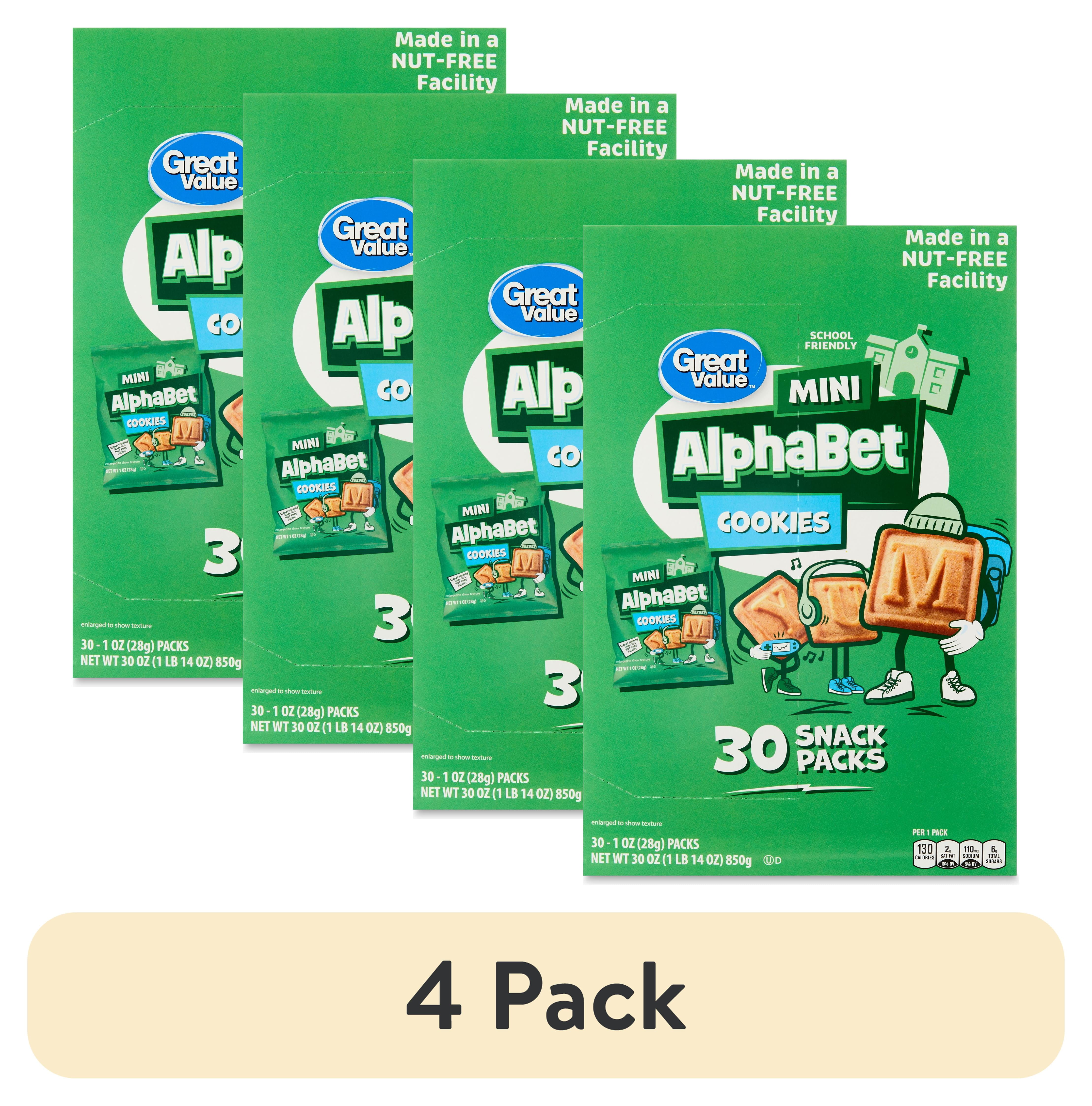 (4 pack) Great Value Mini Alphabet Cookies, 1 oz, 30 Snack Packs ...