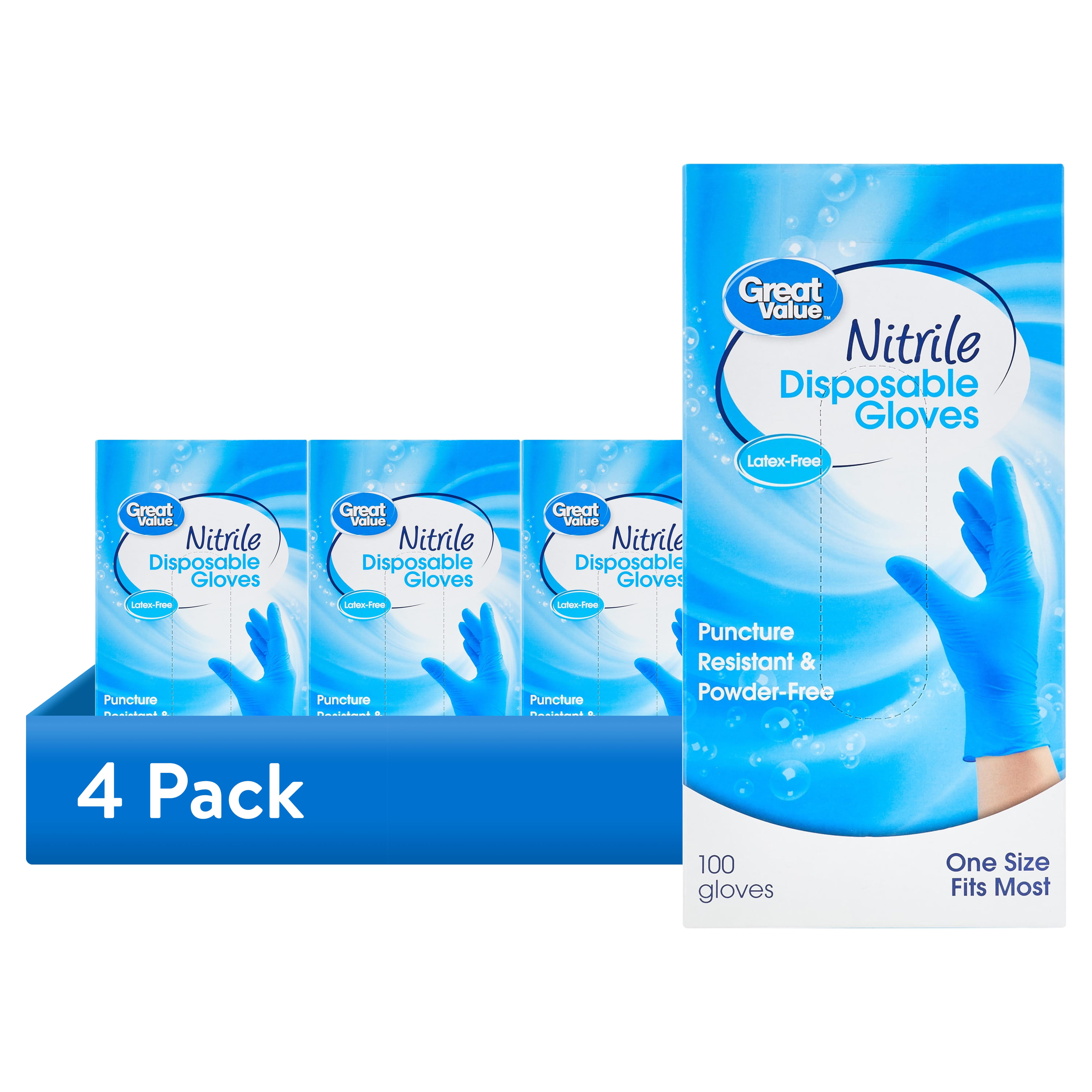 (4 pack) Great Value Nitrile Disposable Gloves, One Size, 100 Count ...