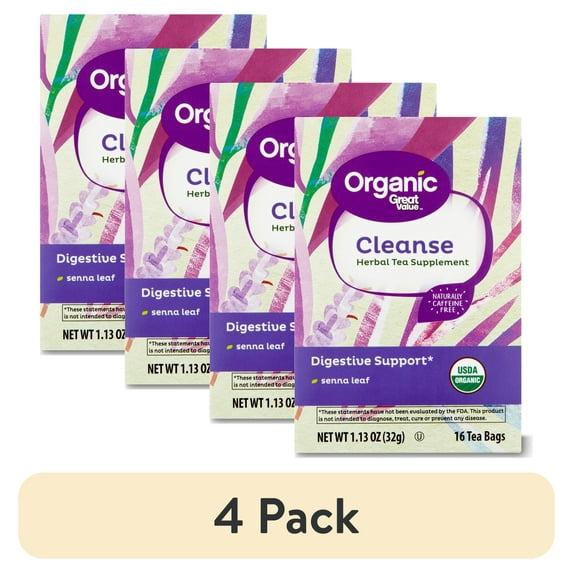(4 pack) Great Value Organic Cleanse Tea Bags, 1.13 oz, 16 Count ...