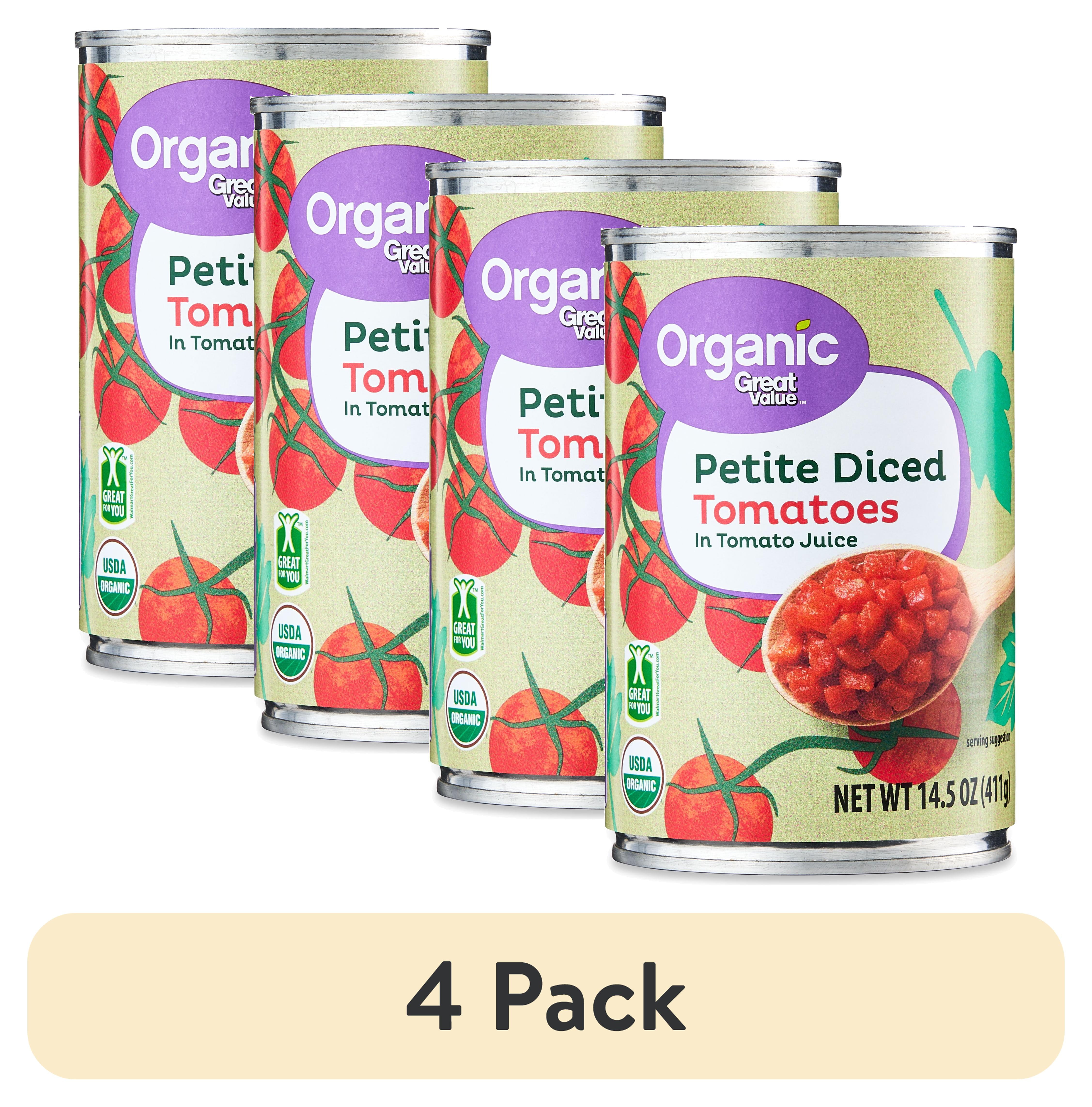(4 pack) Great Value Organic Petite Diced Tomatoes in Tomato Juice, 14. ...