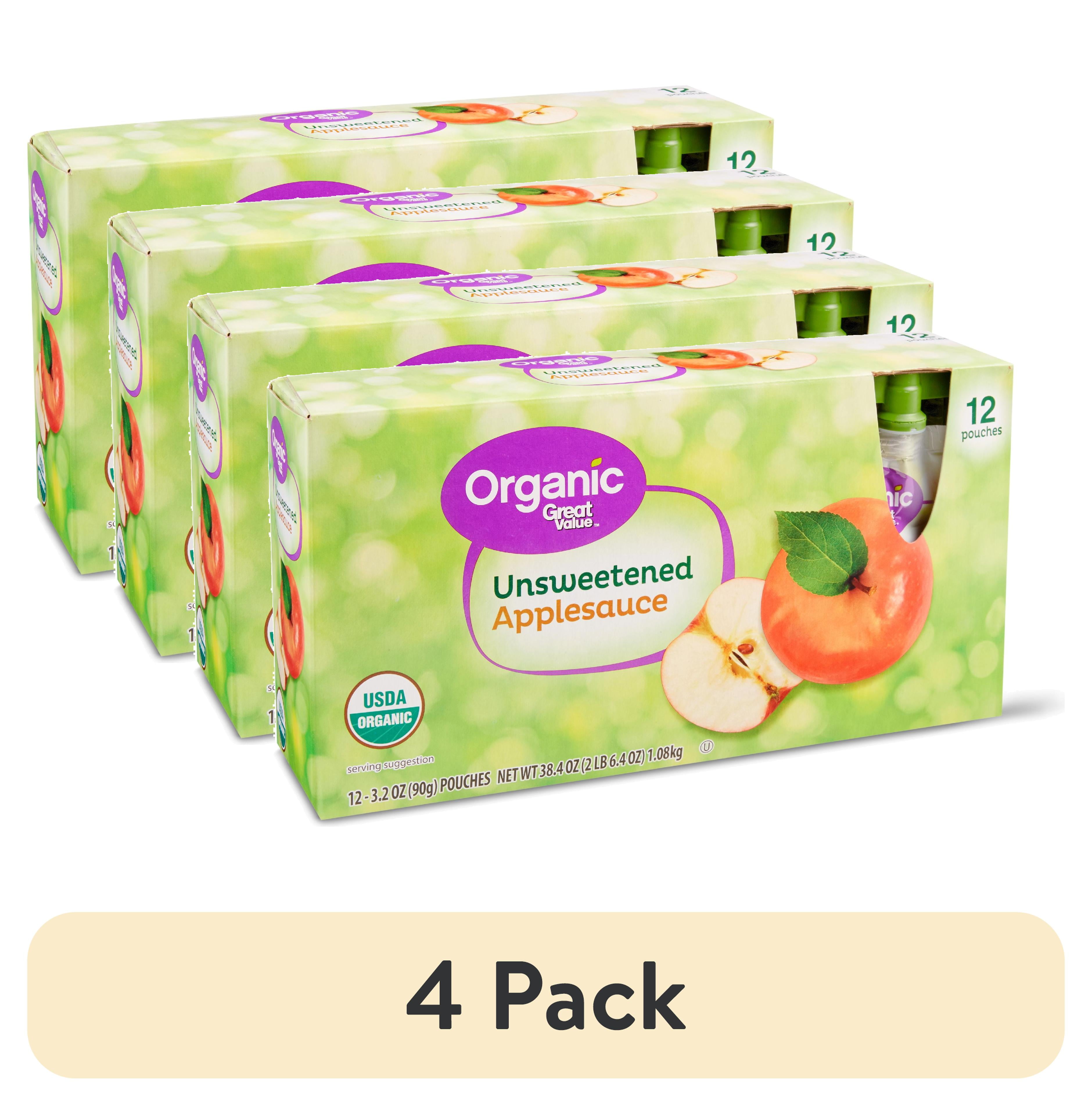 (4 pack) Great Value Organic Unsweetened Applesauce, 3.2 oz, 12 Pouches ...