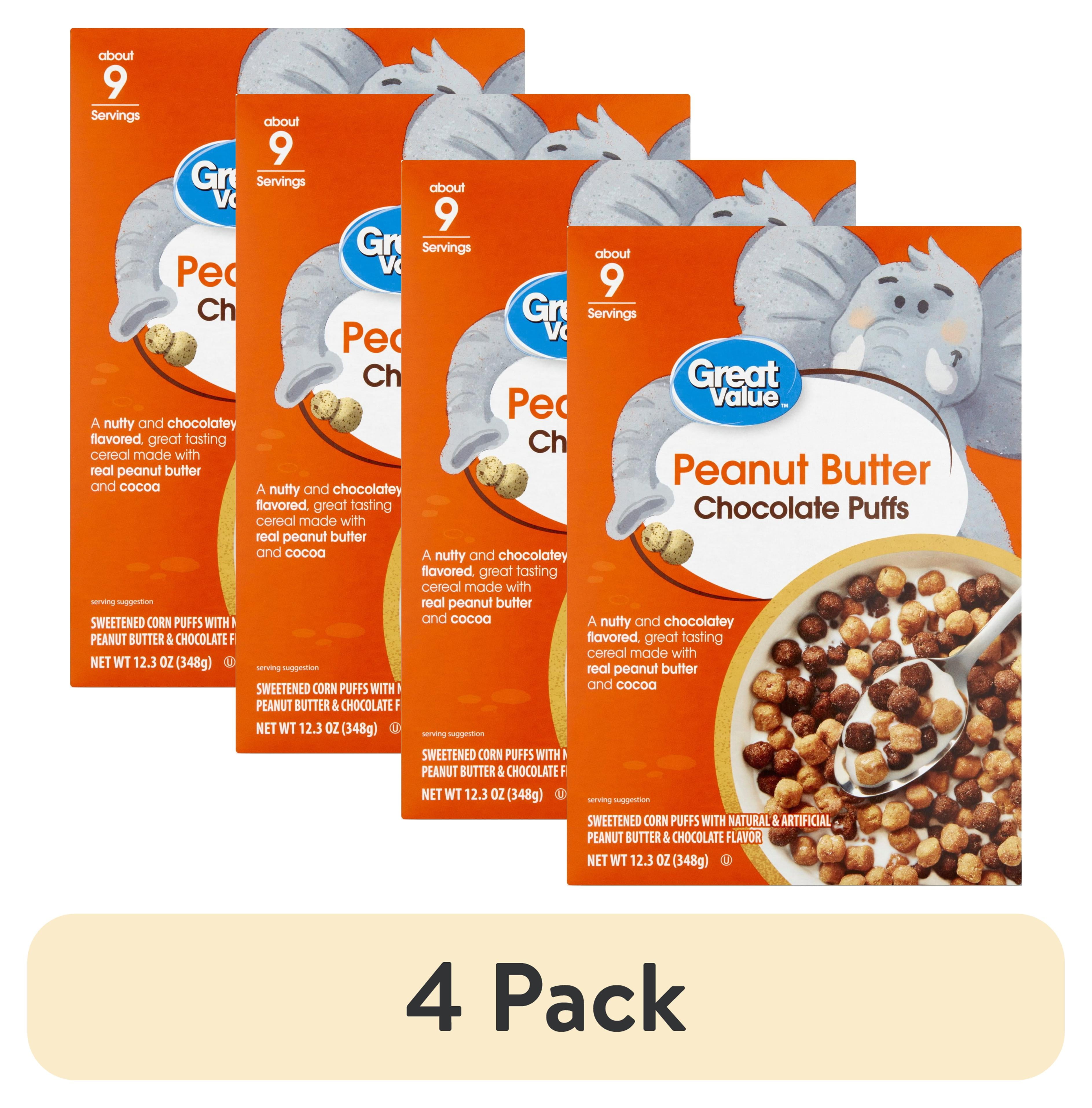 (4 pack) Great Value Peanut Butter Chocolate Puffs Cereal, 12.3 oz ...