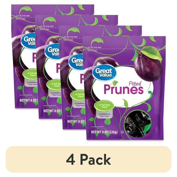 (4 pack) Great Value Pitted Prunes Reclosable Pouch, 8 oz (226g ...