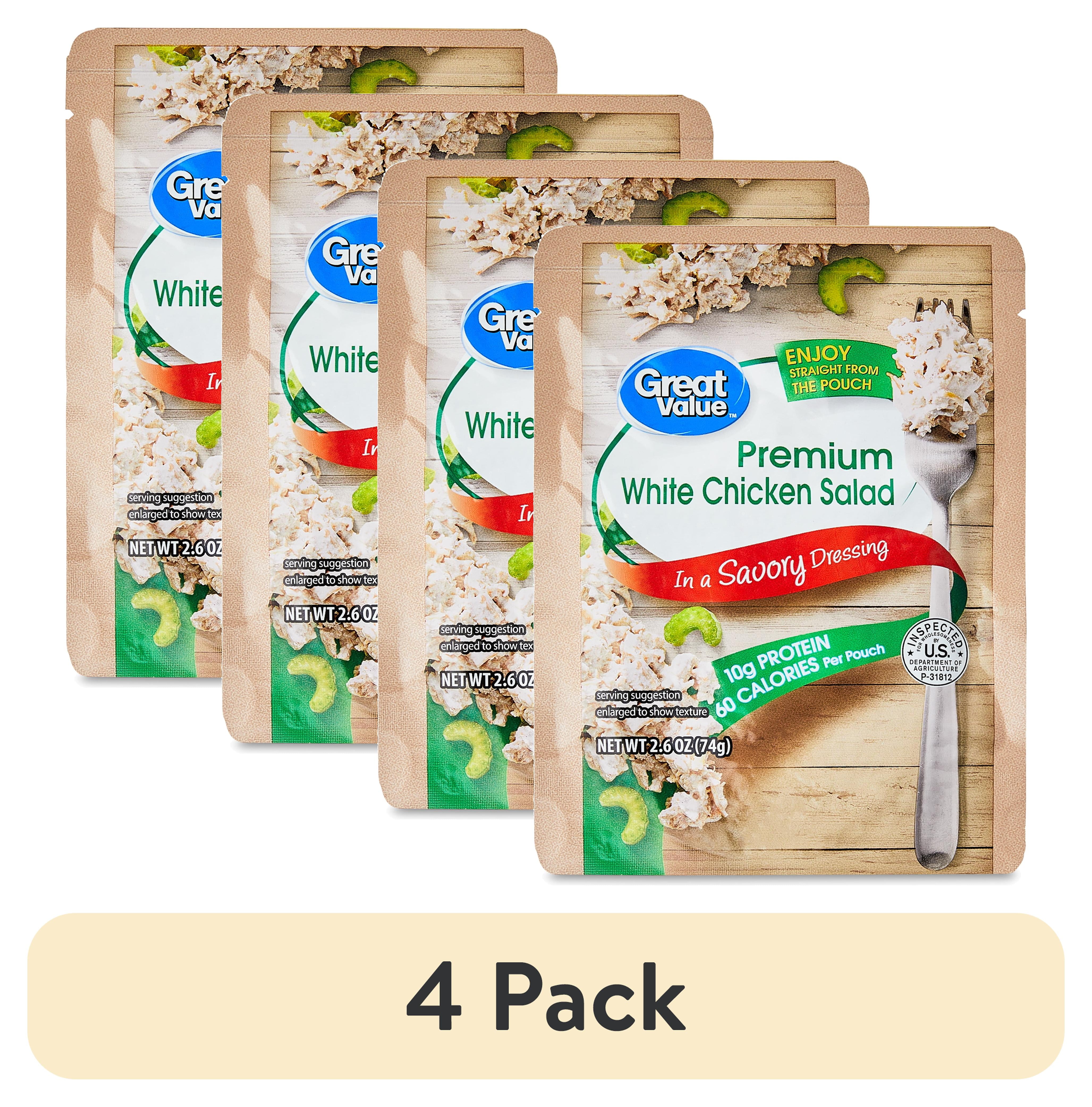(4 pack) Great Value Premium White Chicken Salad Pouch, Ready-to-Eat, 2 ...