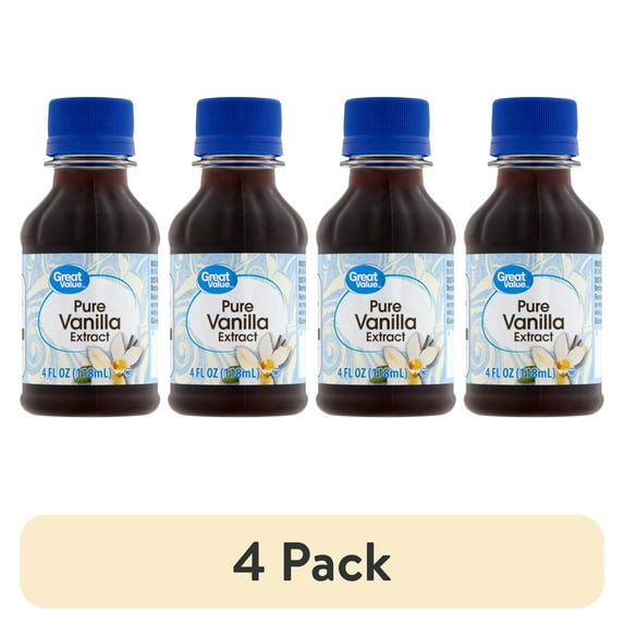 (4 pack) Great Value Pure Vanilla Extract, 4 fl oz (Liquid, Ambient ...