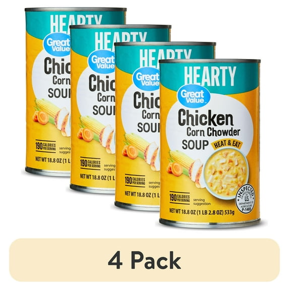 (4 pack) Great Value Ready to Eat Chicken Corn Chowder Soup, 18.8 oz ...