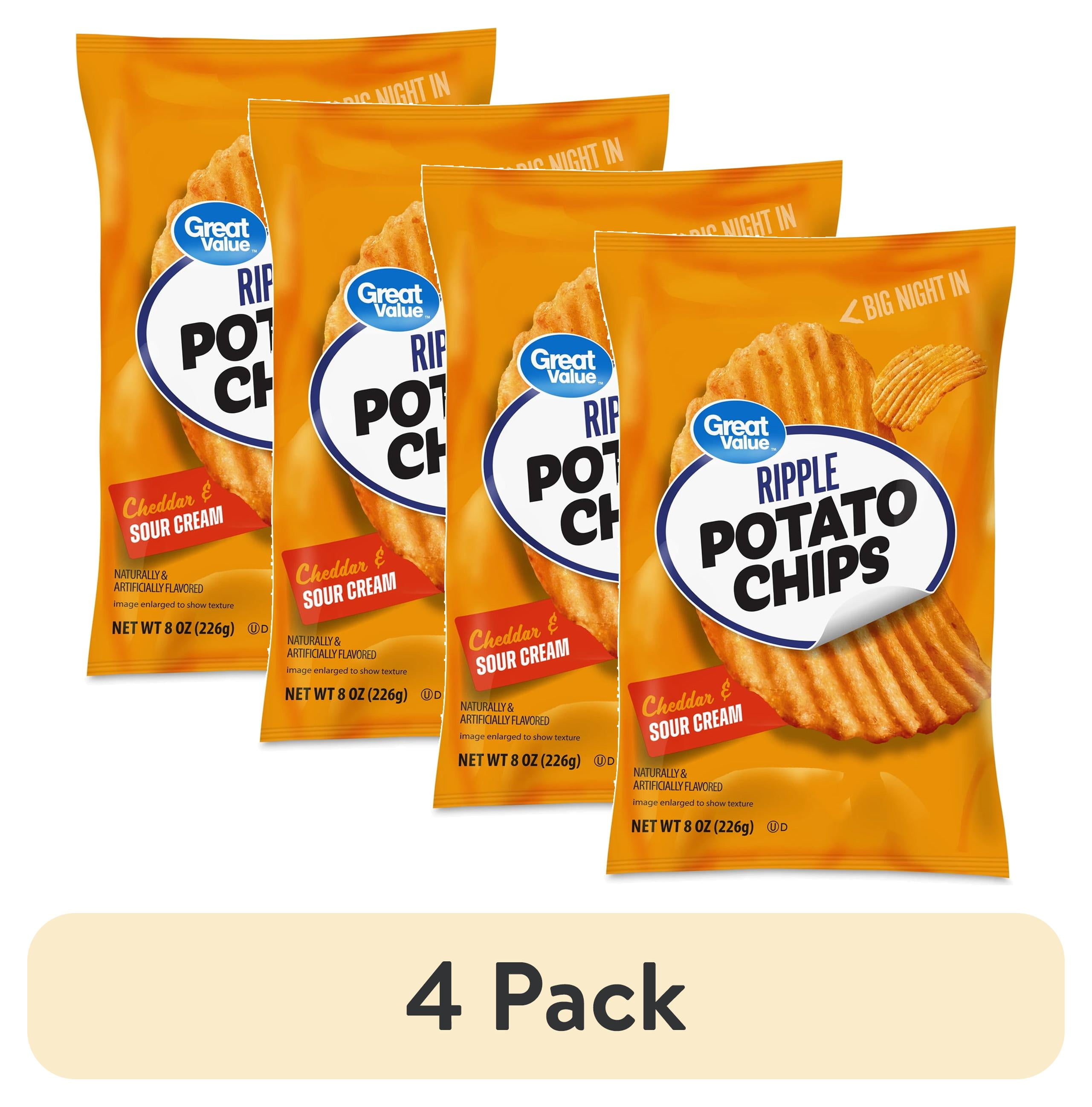 (4 pack) Great Value Rippled Cheddar & Sour Cream Potato Chips, 8 oz ...