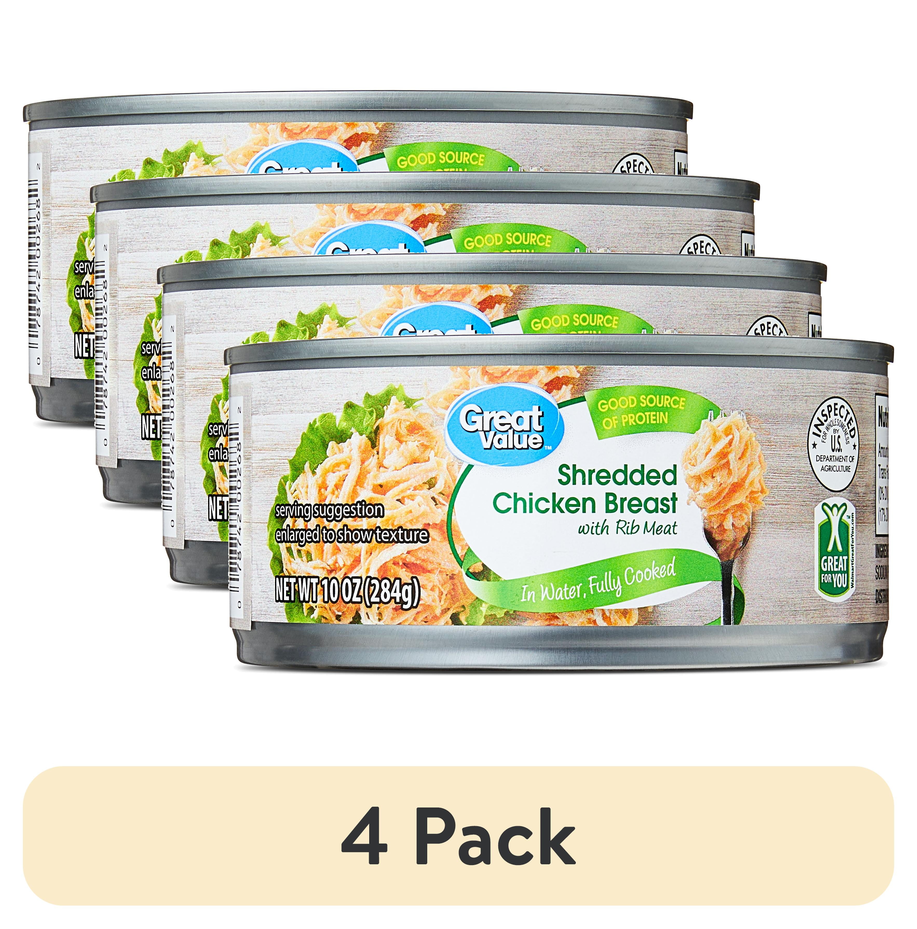 (4 pack) Great Value Shredded Chicken Breast with Rib Meat, 10 oz Can ...