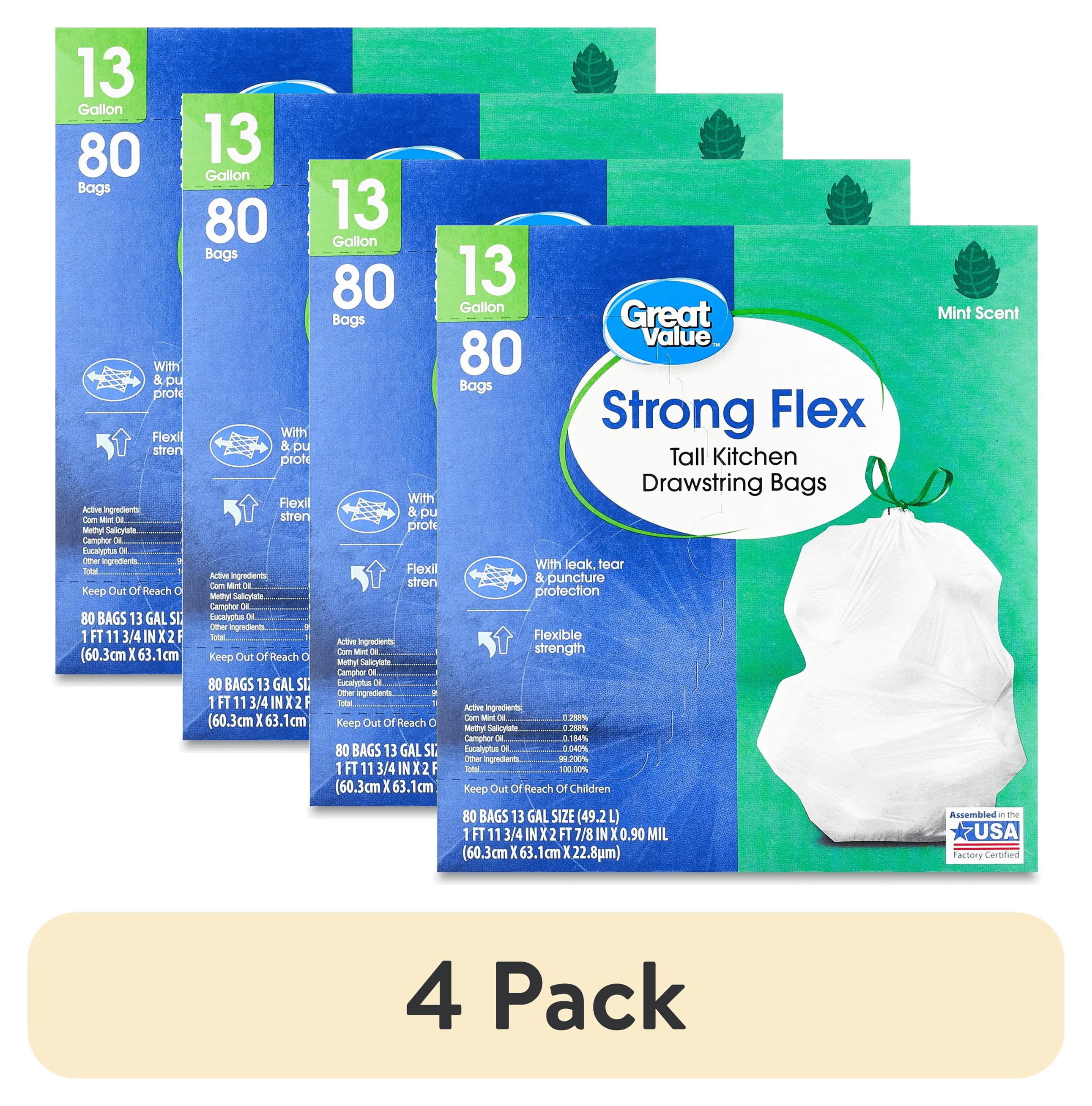(4 pack) Great Value Strong Flex Tall Kitchen Drawstring Trash Bags ...