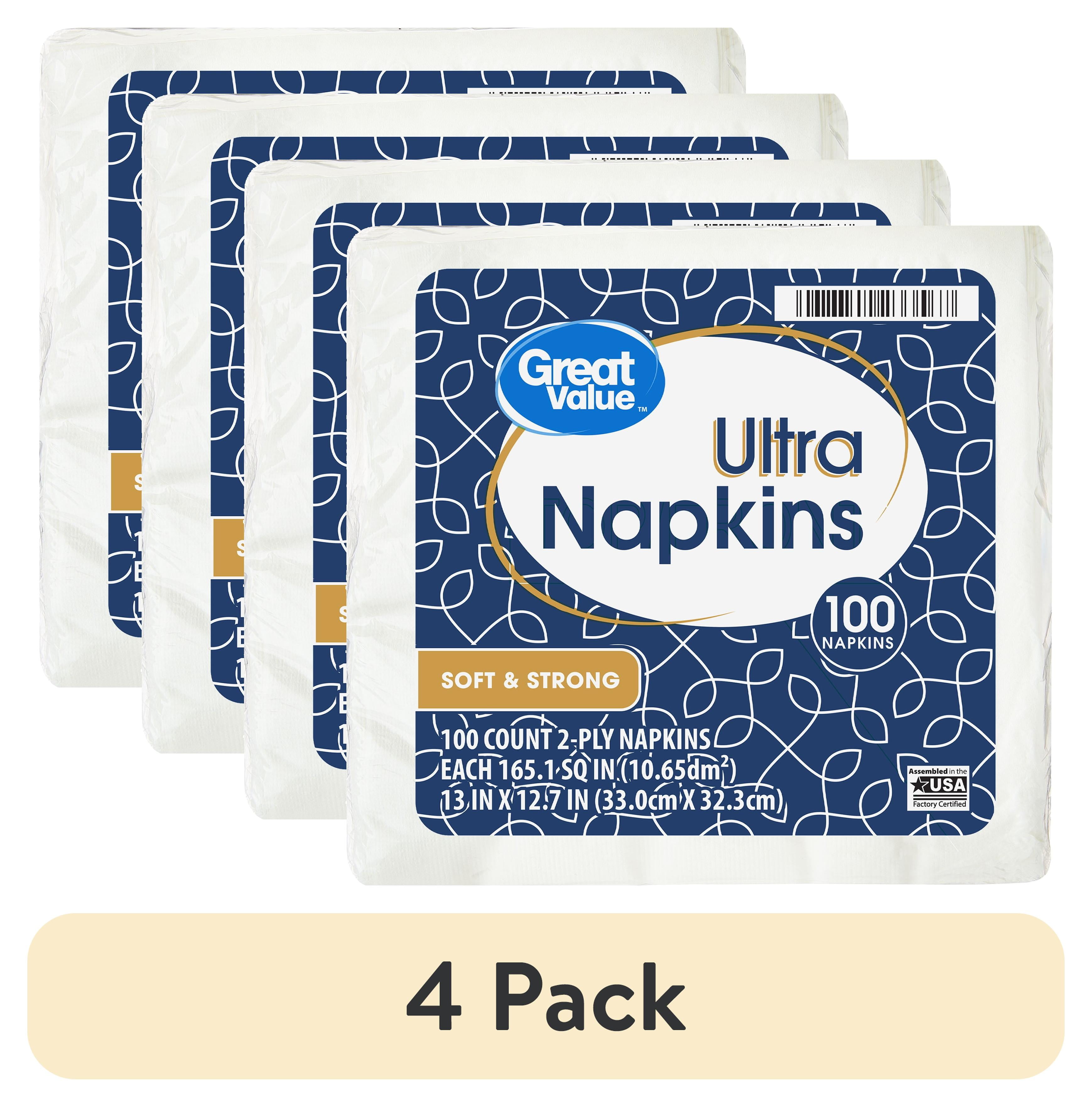 (4 pack) Great Value Ultra Paper Napkins, White, 100 Count, 2-Ply ...