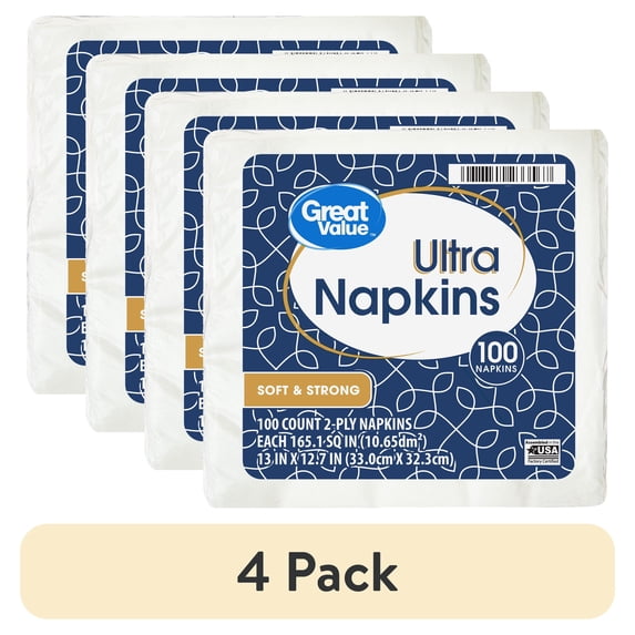 (4 pack) Great Value Ultra Paper Napkins, White, 100 Count, 2-Ply ...