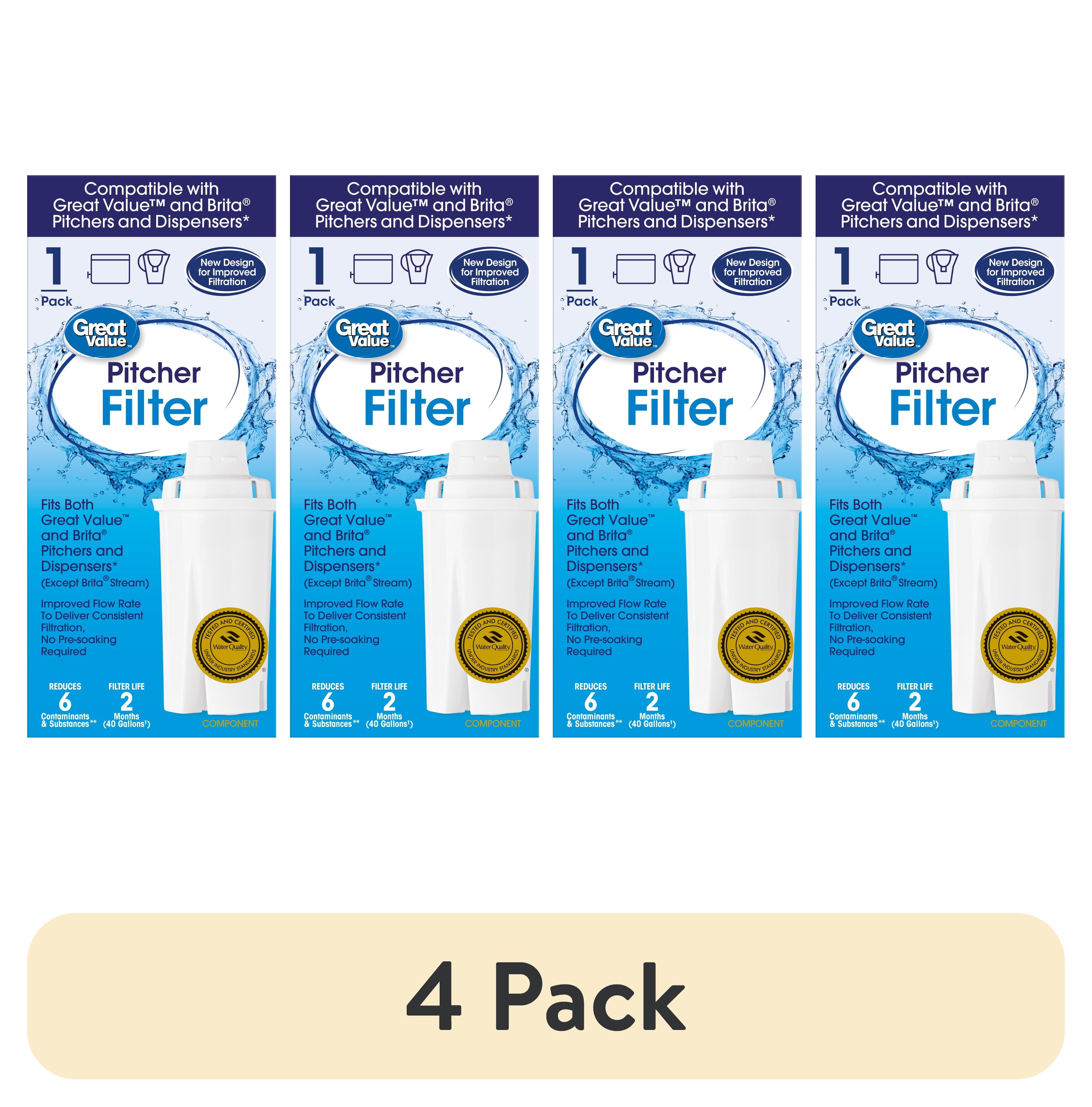 (4 pack) Great Value Water Filter, Fits Great Value & Brita Pitchers ...