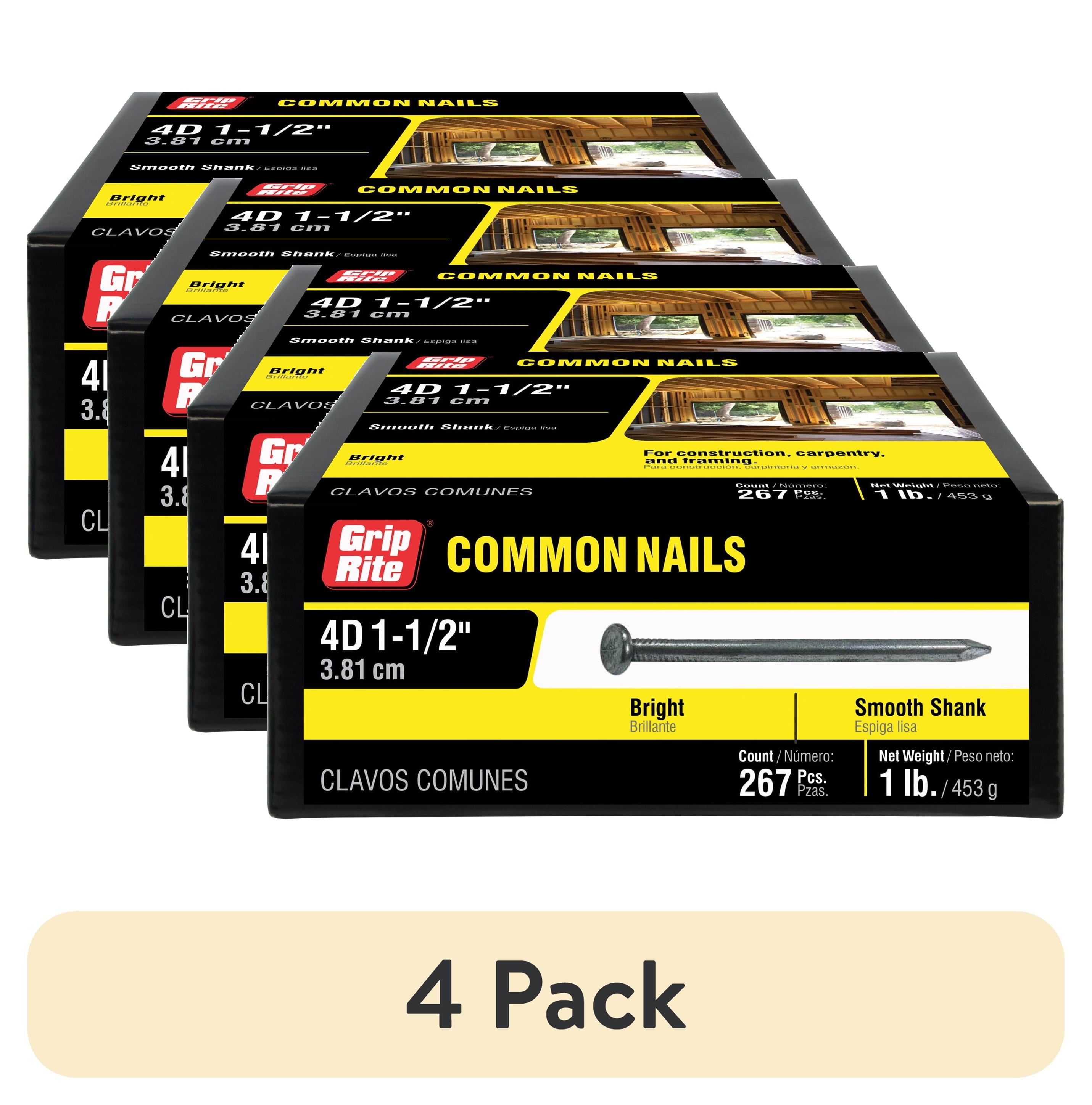 (4 pack) Grip-Rite 1-1/2 in. 4-Penny Bright Steel Smooth Shank Common ...