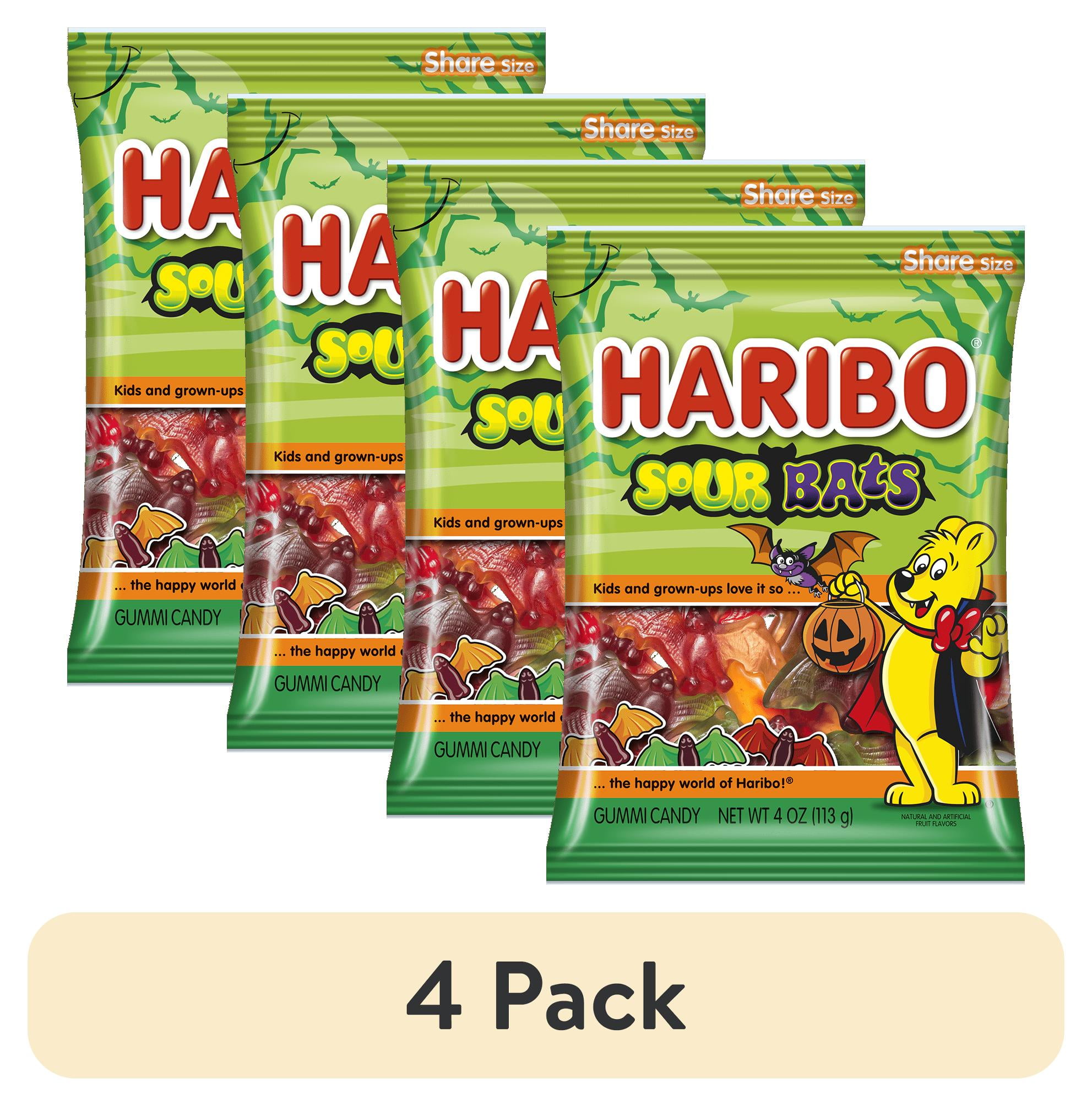(4 pack) HARIBO Sour Bats Halloween Edition Gummies Bat Shaped Sour ...