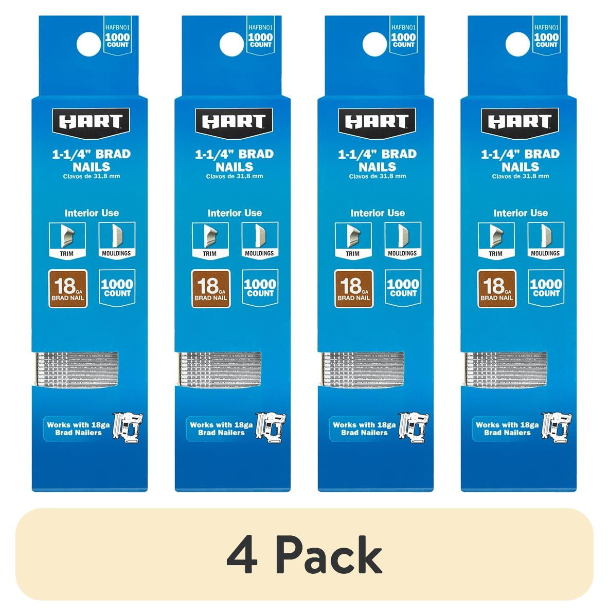 (4 pack) HART 1000pc 1 1/4-Inch 18 GA Brad Nails - Walmart.com