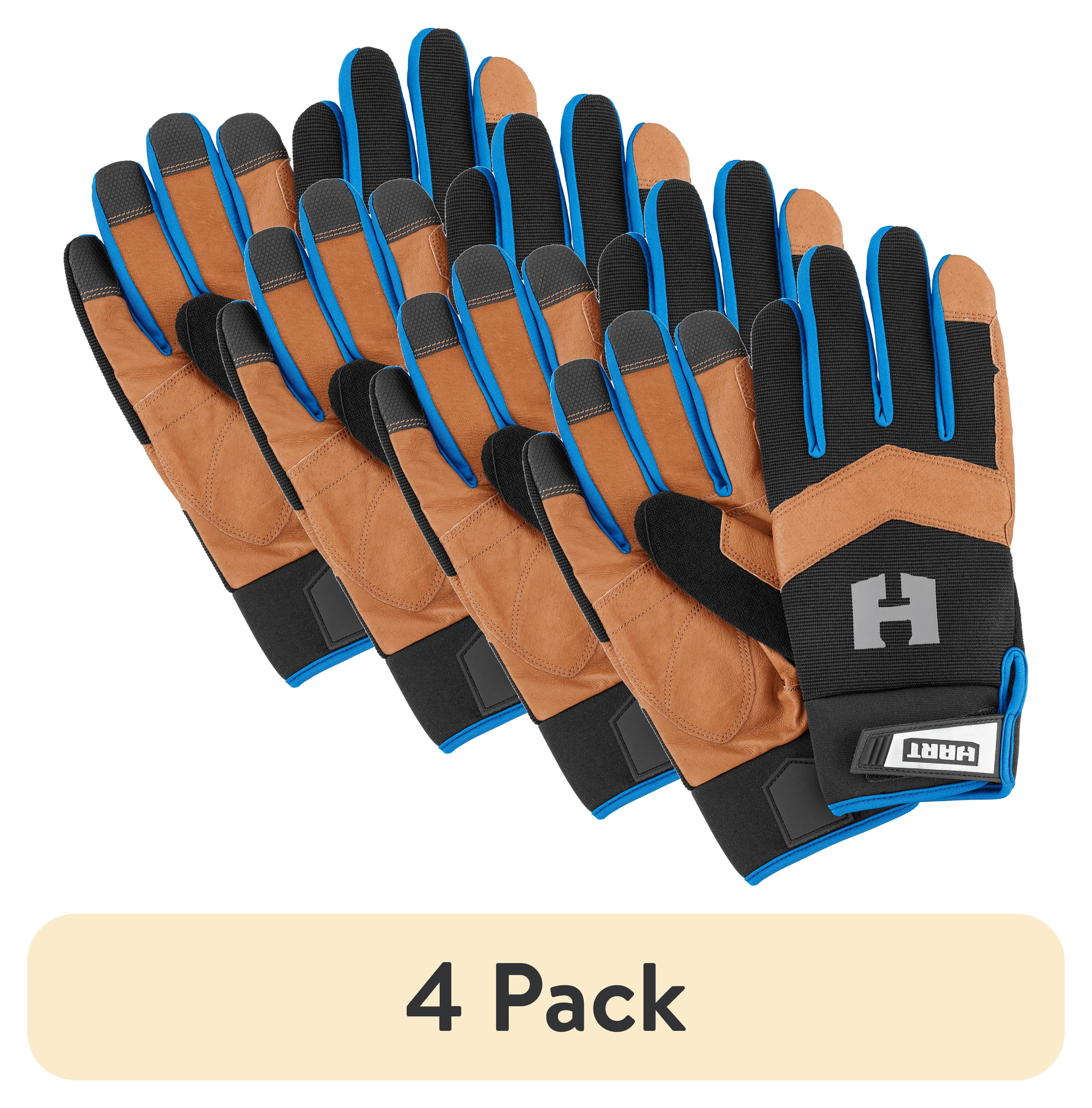 (4 pack) HART Leather Palm Work Gloves, 5-Finger Touchscreen Capable ...