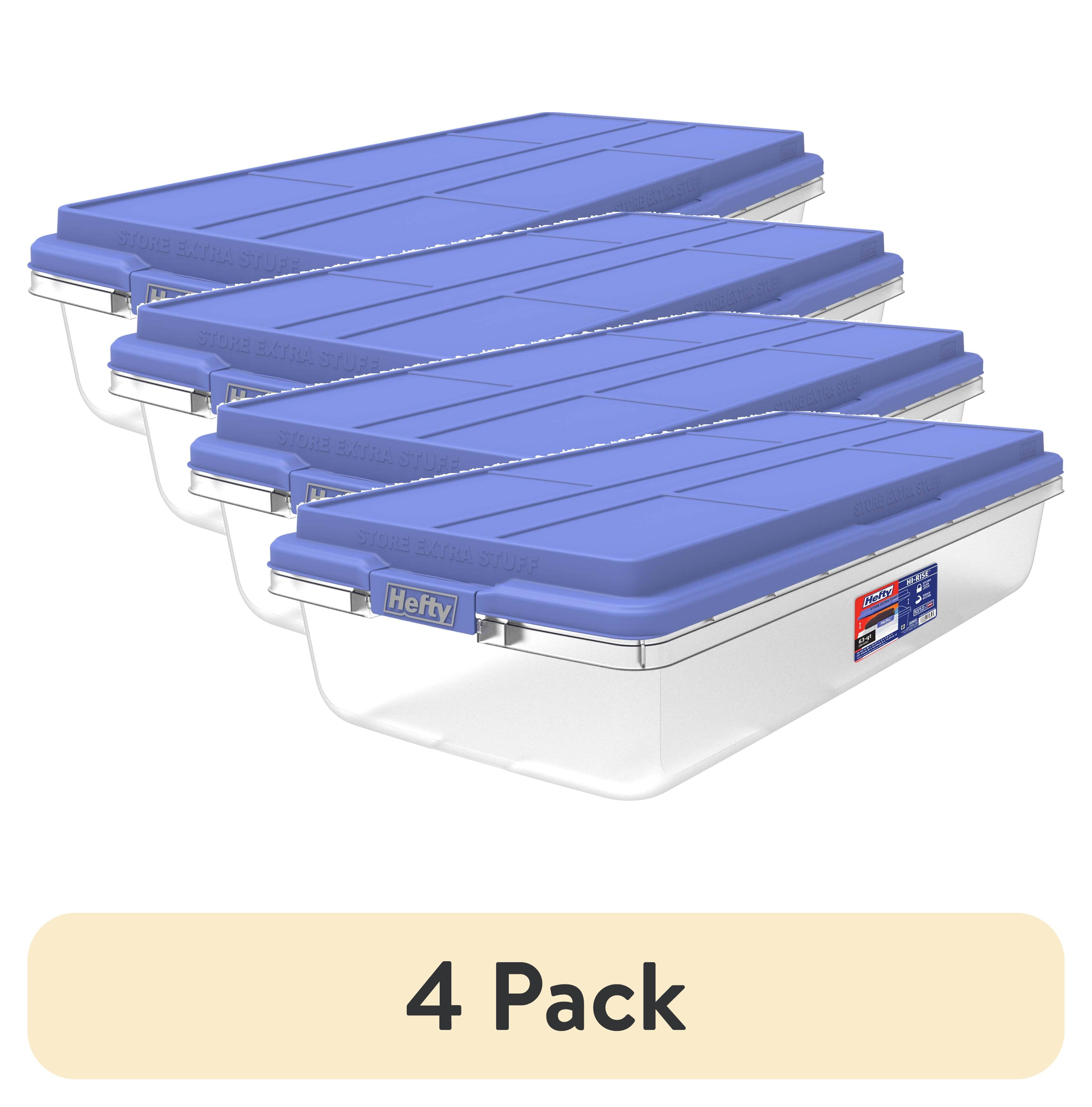 (4 pack) Hefty 63 Qt. Clear Storage Bin with Smoke Blue HI-RISE Lid - Walmart.com