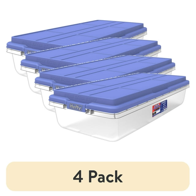 (4 pack) Hefty 63 Quart Clear Latched Storage Bin with Smoke Blue HI ...