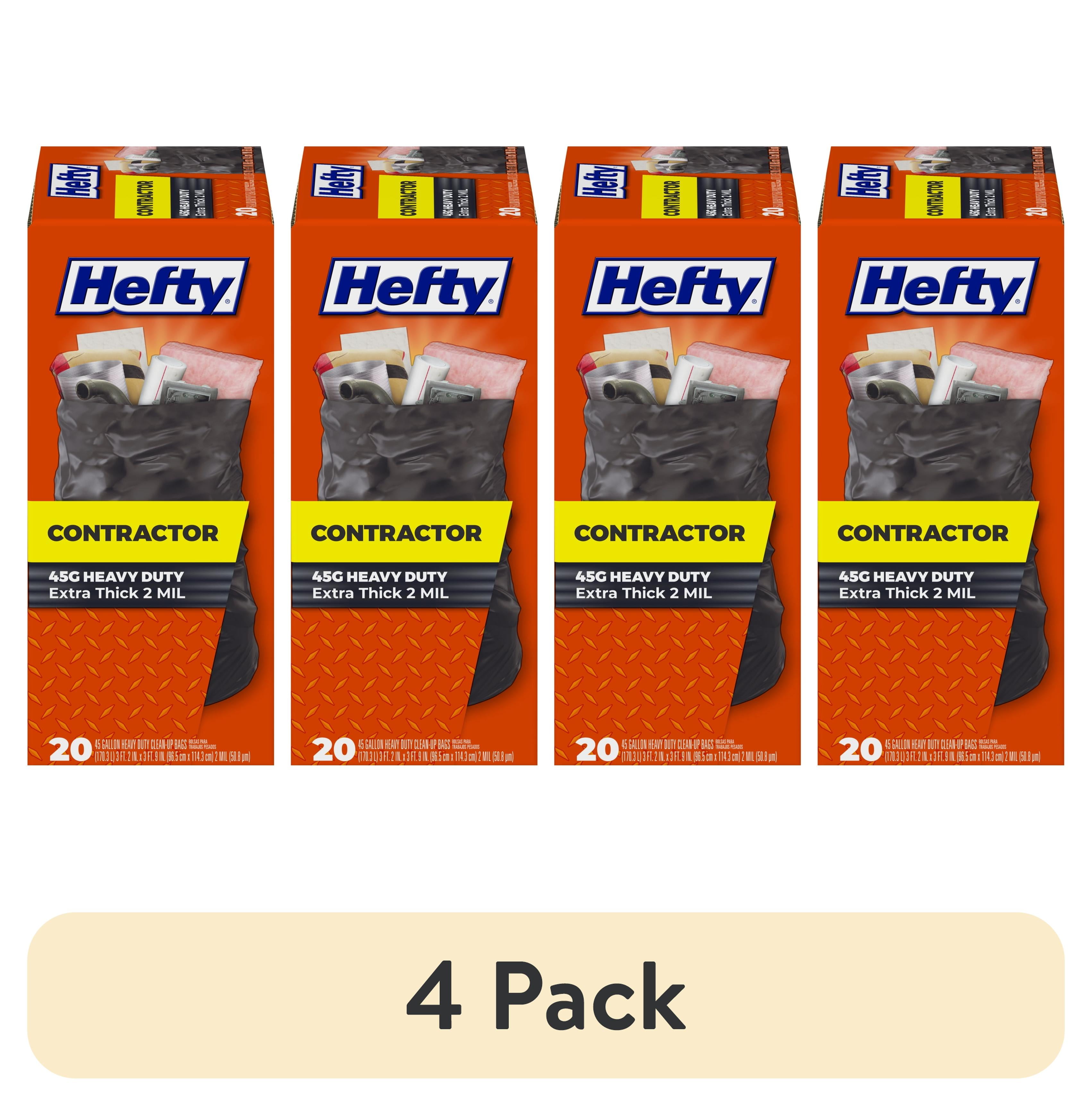 (4 pack) Hefty Heavy Duty Contractor Large Trash Bags, 45 gallon, 20 ...
