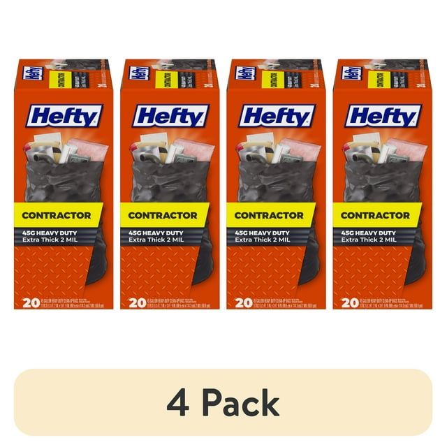 (4 pack) Hefty Heavy Duty Contractor Large Trash Bags, 45 gallon, 20 ...