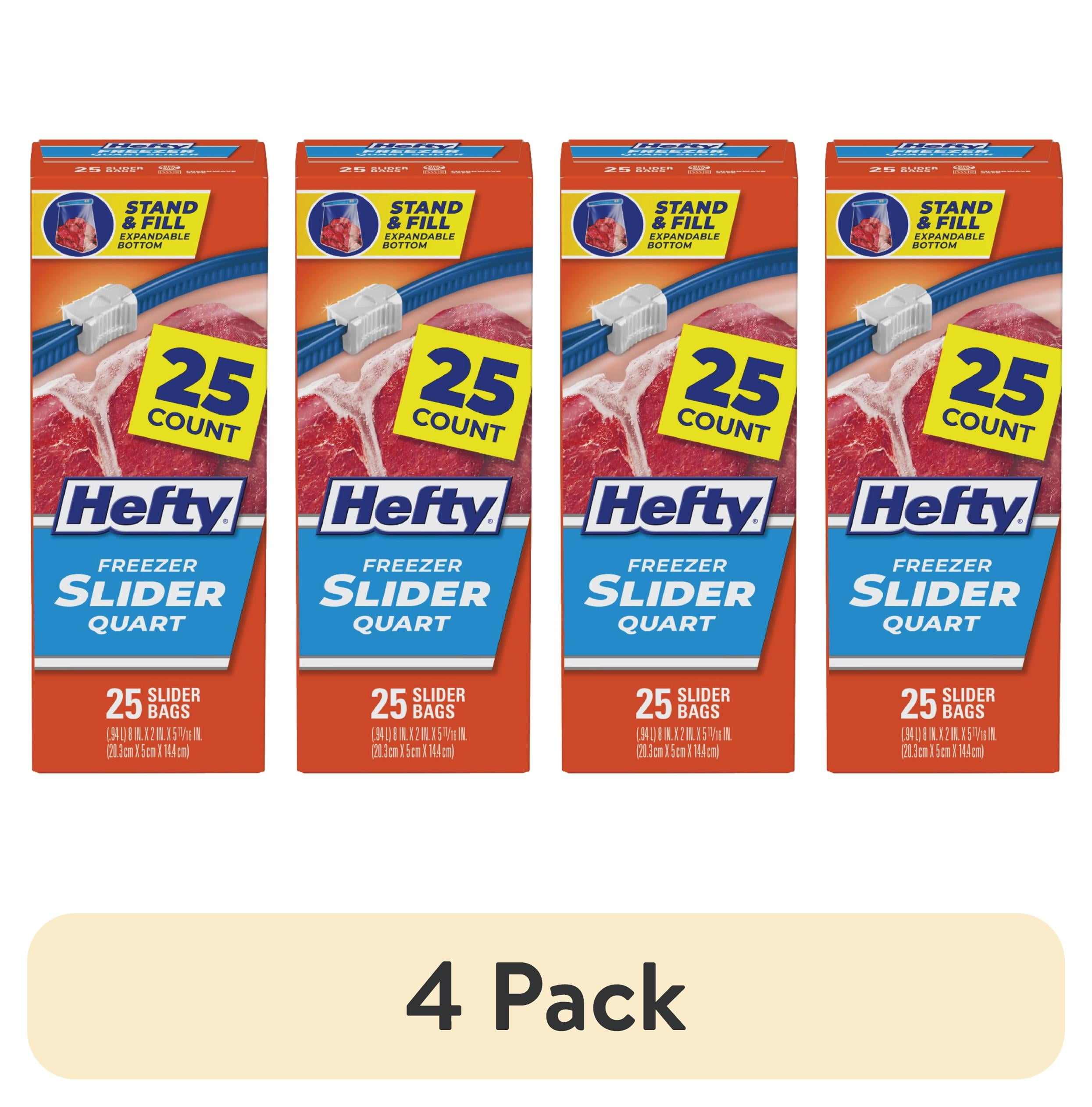 (4 pack) Hefty Slider Freezer Kitchen Storage Bags, Quart Size, 25 ...