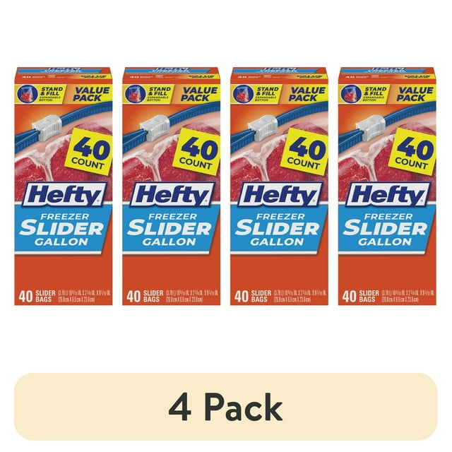 (4 pack) Hefty Slider Freezer Kitchen Storage Bags, gallon Size, 40 ...
