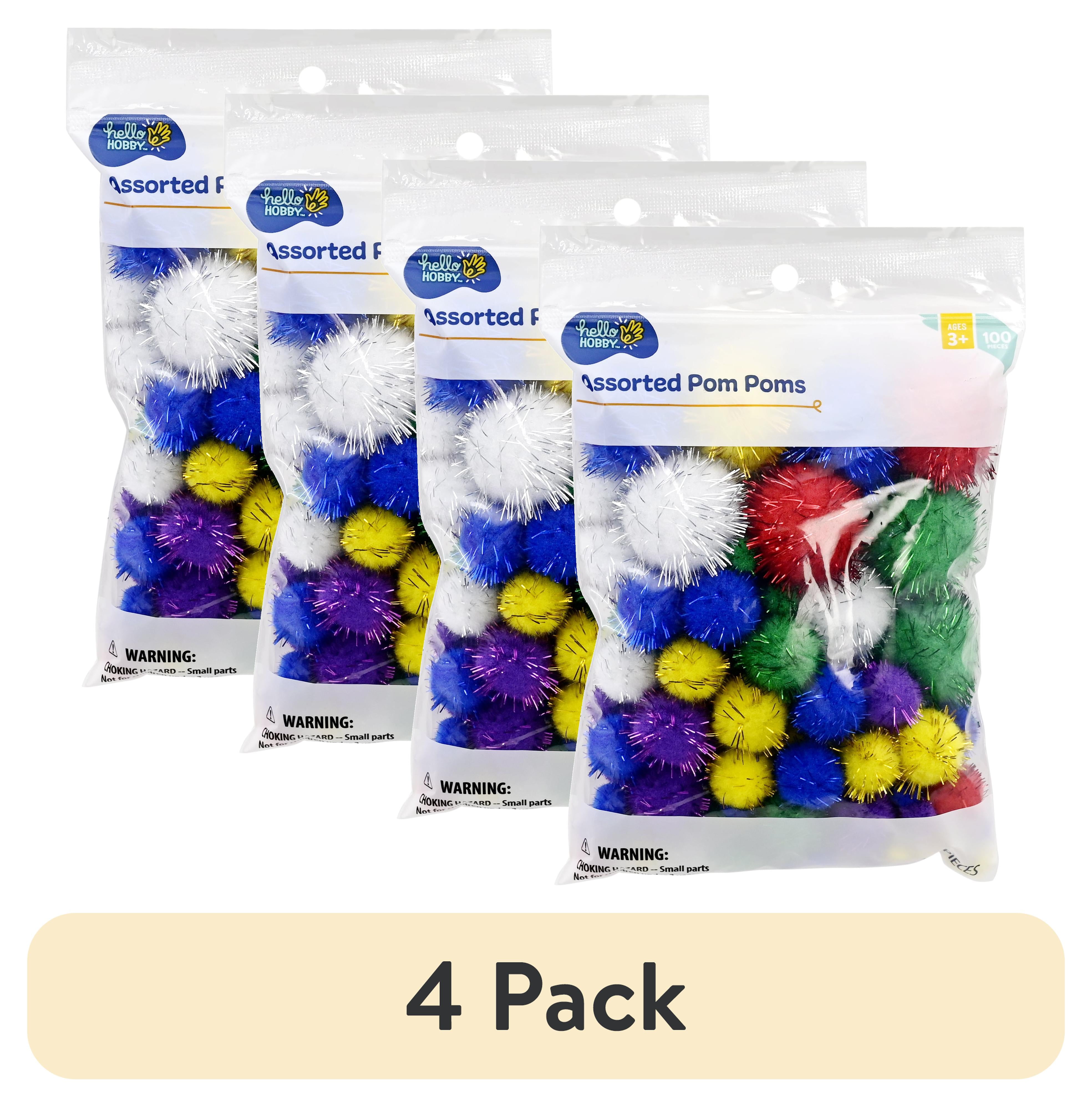 (4 pack) Hello Hobby Multicolor Glitter Craft Pom Poms, 100 Pieces ...