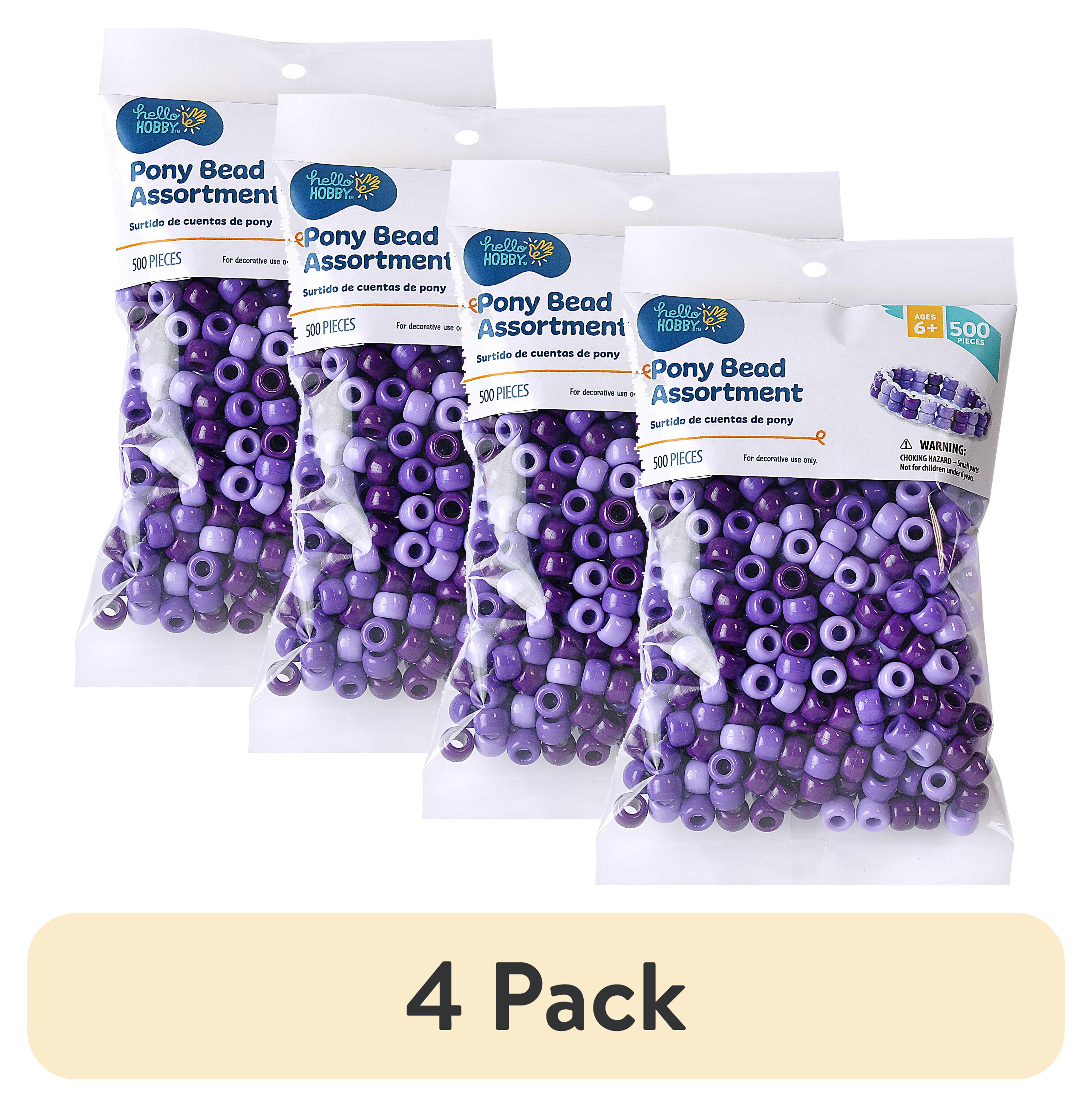 (4 pack) Hello Hobby Pony Bead Mix, Purple, 500 Pieces, Plastic Craft ...