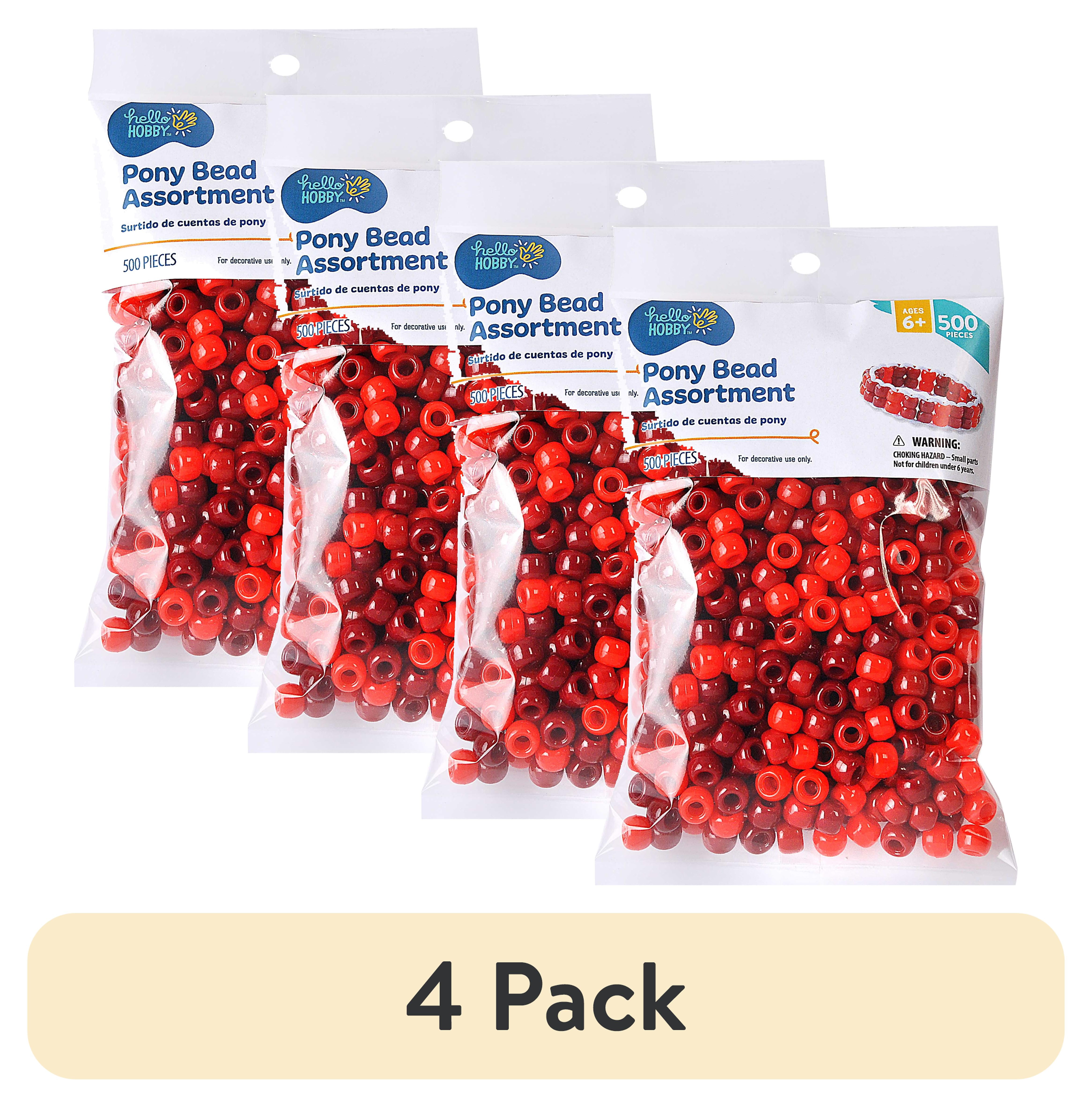 (4 pack) Hello Hobby Pony Bead Mix, Red, 500 Pieces, Plastic Craft ...
