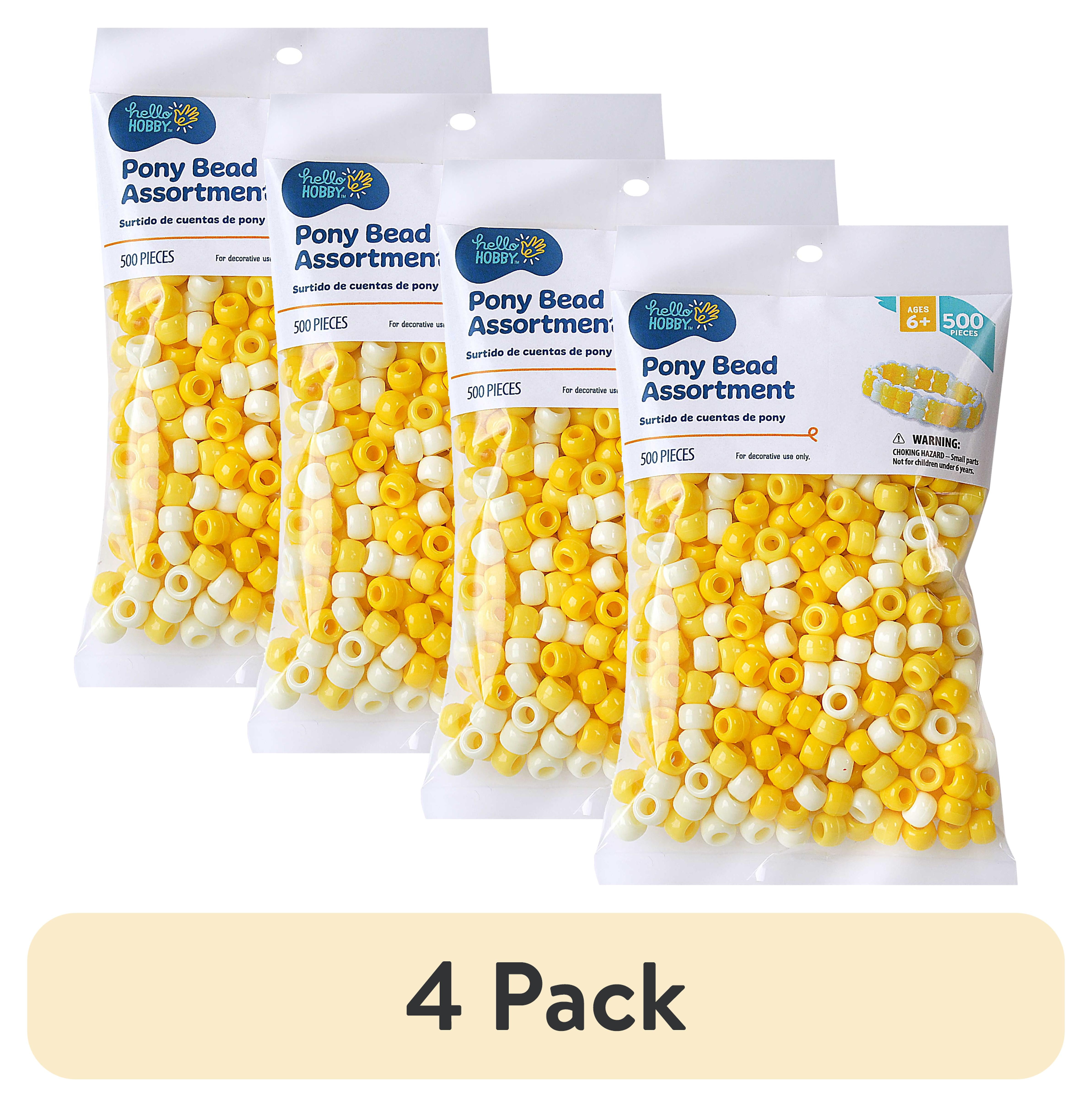 (4 pack) Hello Hobby Pony Bead Mix, Yellow, 500 Pieces, Plastic Craft ...