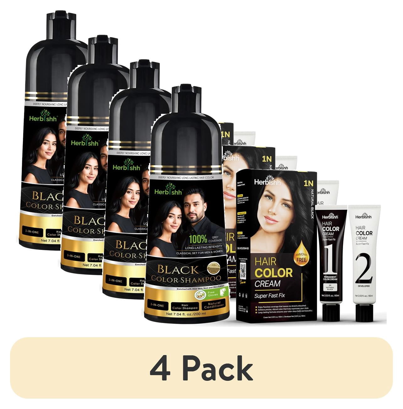 (4 pack) Herbishh Black Shampoo, Hair Dye Shampoo 3 in 1, 100% Grey ...