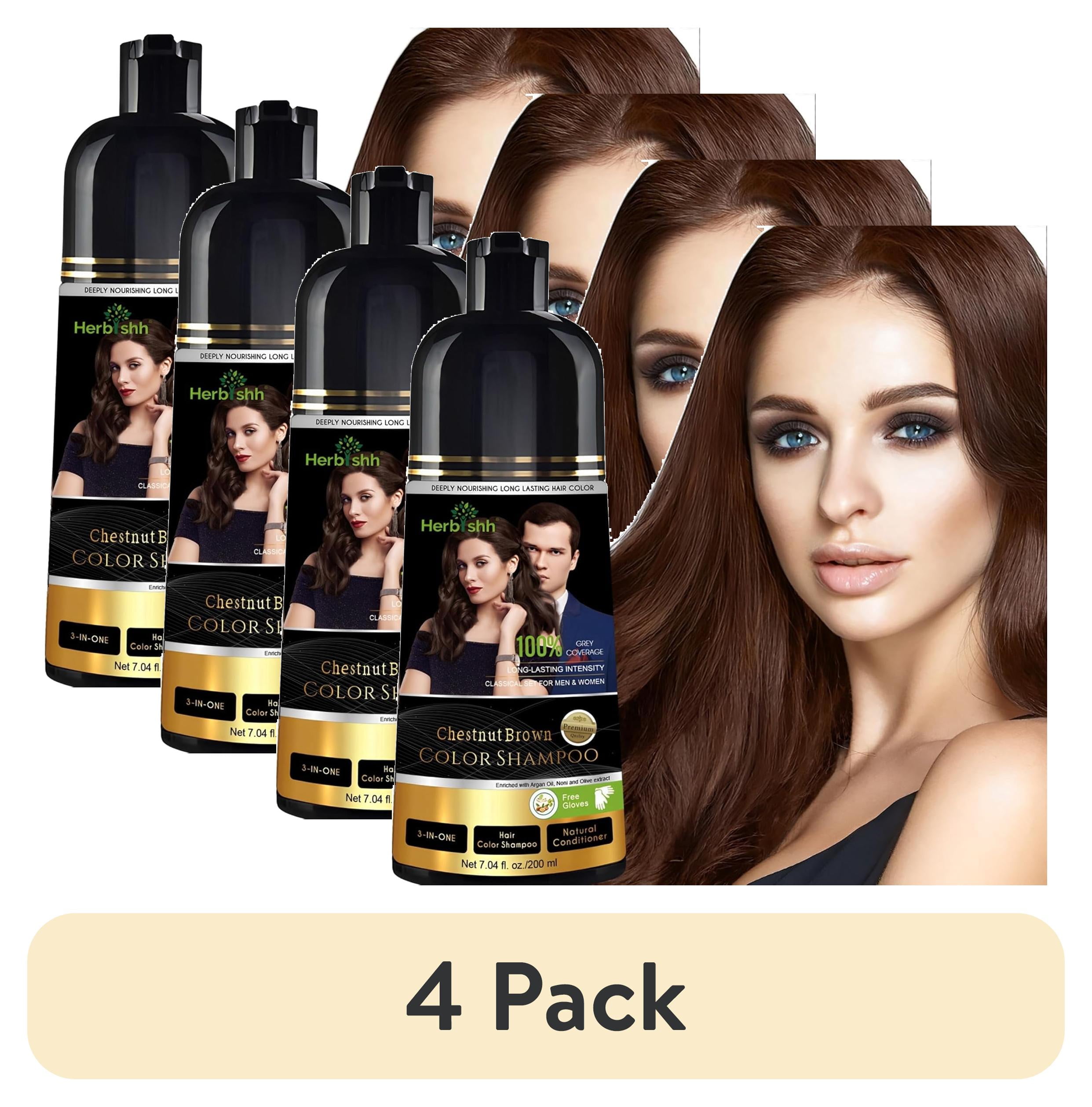 (4 pack) Herbishh Chestnut Brown Shampoo, Hair Dye Shampoo 3 in 1, 100% ...