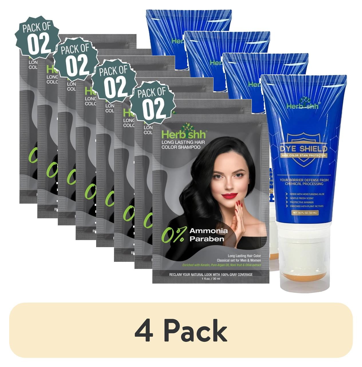 (4 pack) Herbishh Hair Dye Shampoo Black Color 3-in-1 Travel Pack (30ml ...