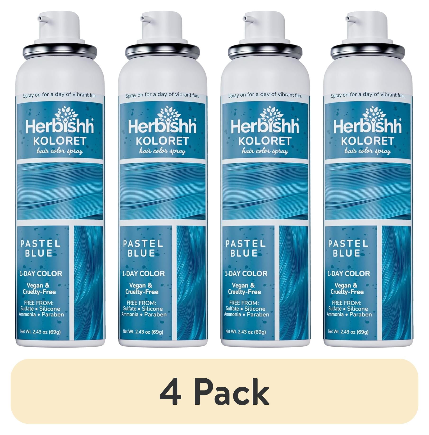 (4 pack) Herbishh Koloret Pastel Blue Hair Tint Spray (69g), Washable ...