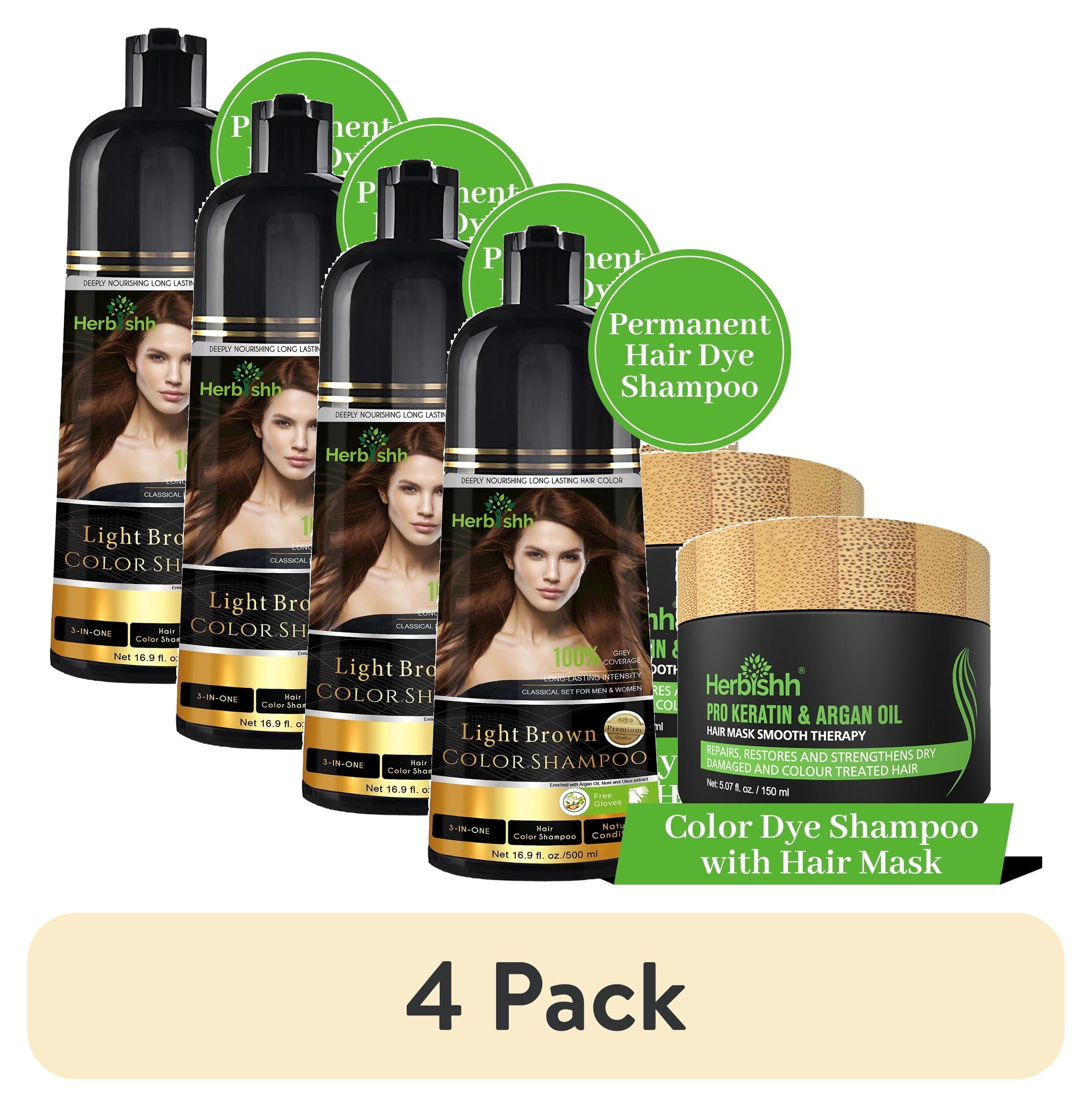 (4 pack) Herbishh Light Brown Hair Color Shampoo 500ml and Argan Hair ...