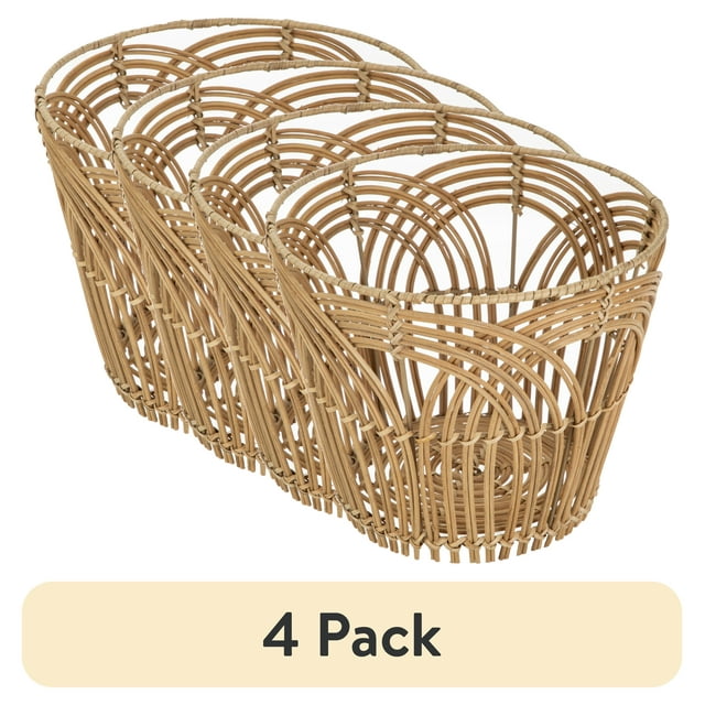 (4 pack) Homezone Handwoven Natural Rattan Basket with Modern Weave ...