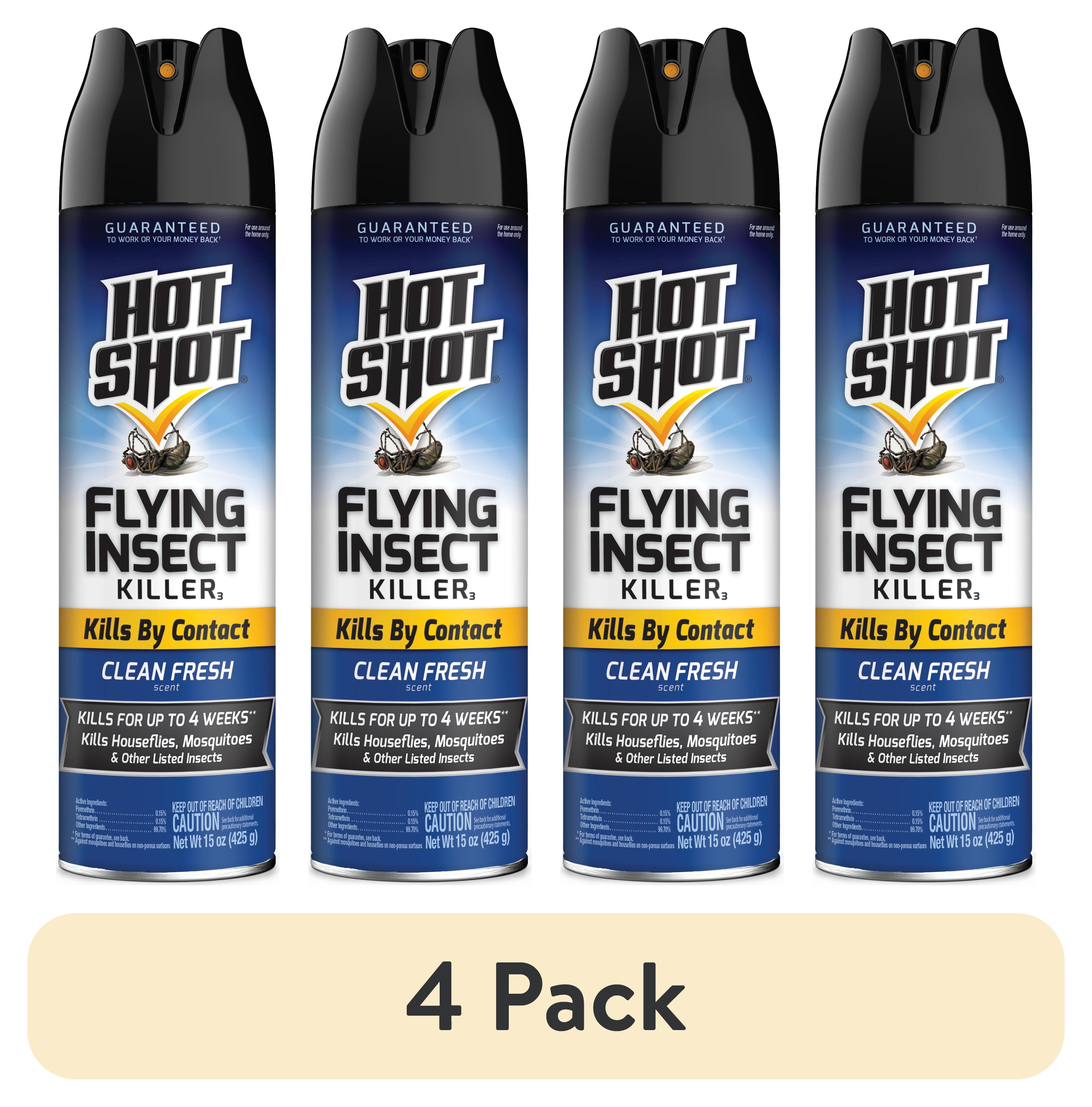 (4 pack) Hot Shot Flying Insect Killer Aerosol Spray, Clean Fresh Scent ...