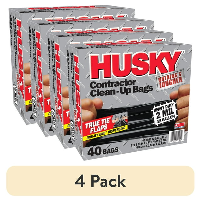 (4 pack) Husky Heavy Duty Contractor Black Bags, 42 Gallon, 40 Bags, 2 ...