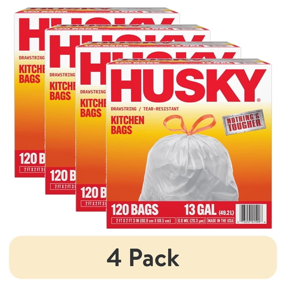 (4 pack) Husky 13 Gallon Tall Kitchen Drawstring Bags, 120 Bags ...